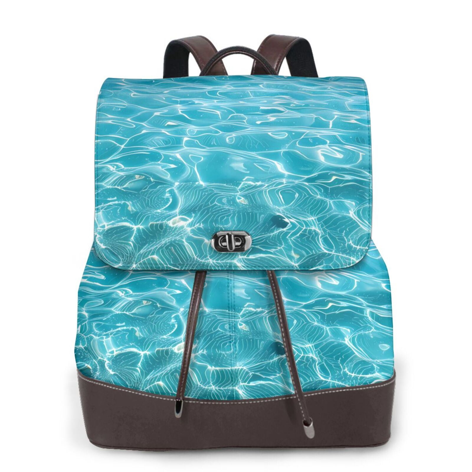 Kuqiui Crystal Clear Ocean Waves Print Leather Backpack Purse For Women ...
