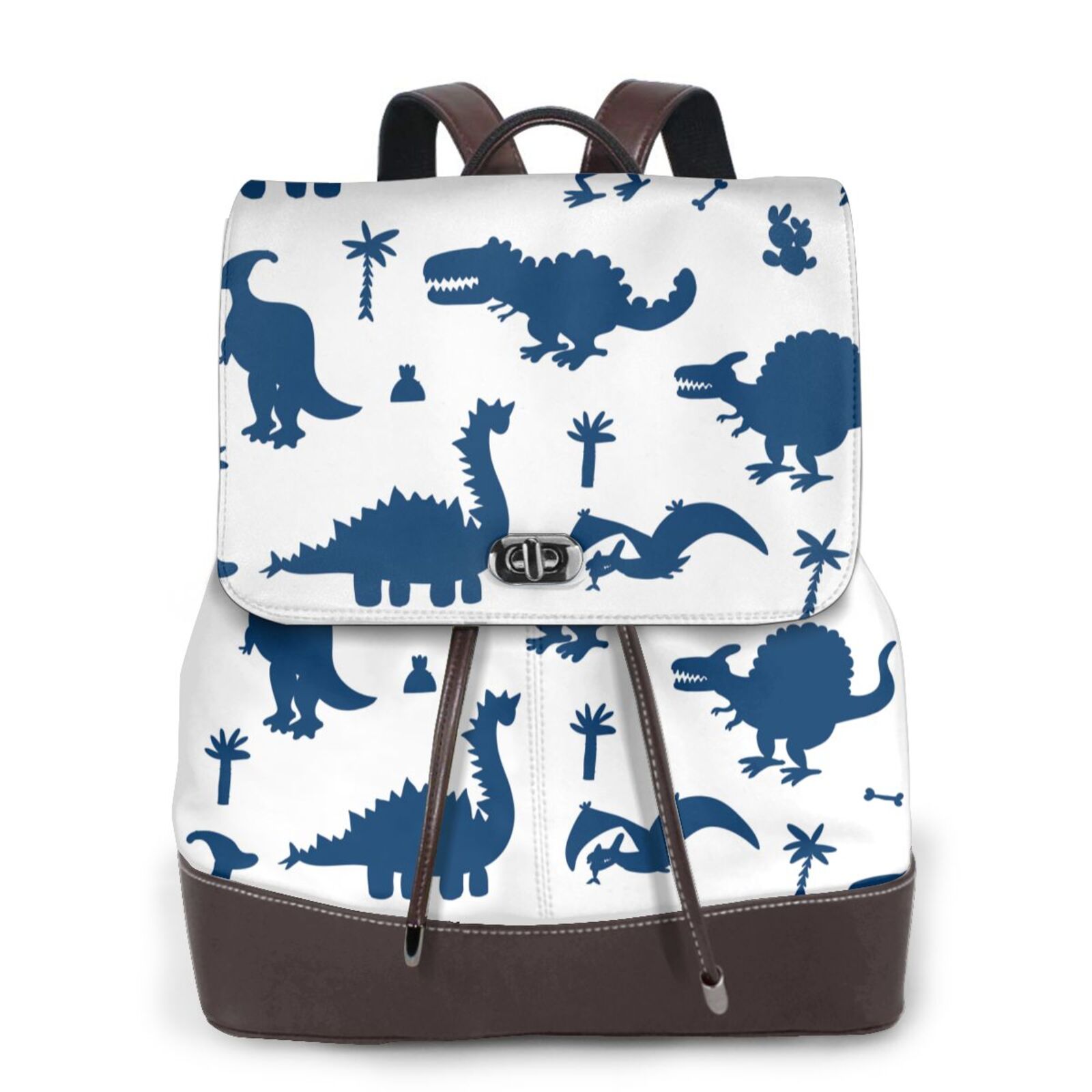 Kuqiui Cute Cartoon Dinosaurs Print Leather Backpack Purse For Women ...