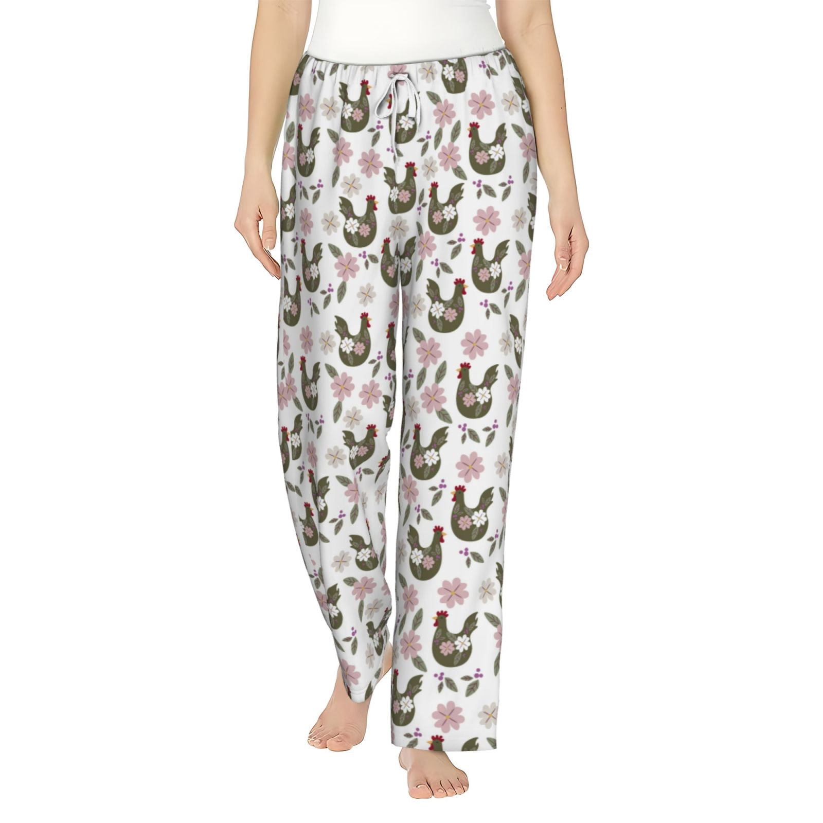 Kuqiui Flowe Rooster Print Pajamas Pants for Women Comfy Loose Pants ...