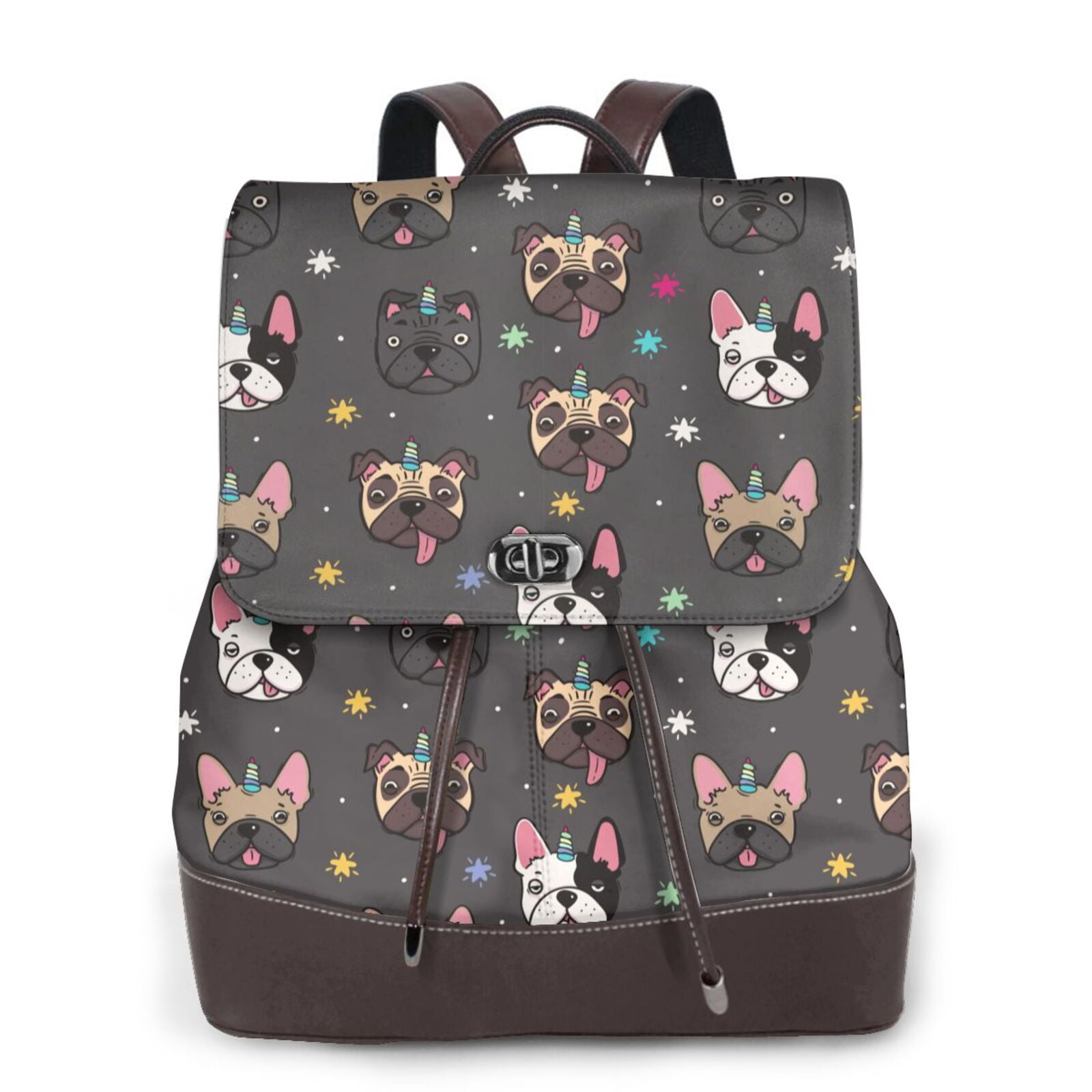 Kuqiui French Bulldogs Print Leather Backpack Purse For Women Fashion ...