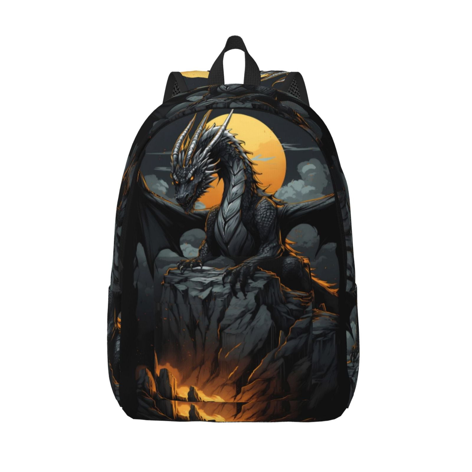 Kuqiui Full Moon Black Dragon Print Canvas Travel Laptop Backpack for ...