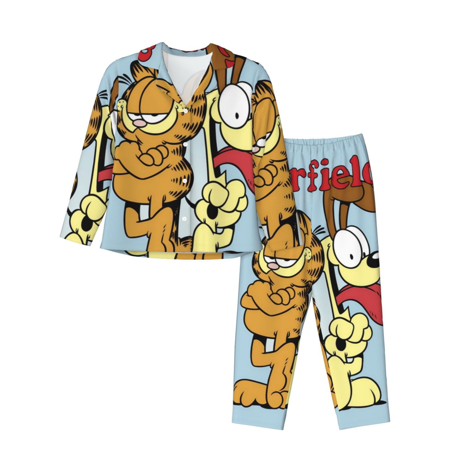 Kuqiui Garfield Pattern Womens Pajamas Set Button Down 2 Piece Pjs Long ...