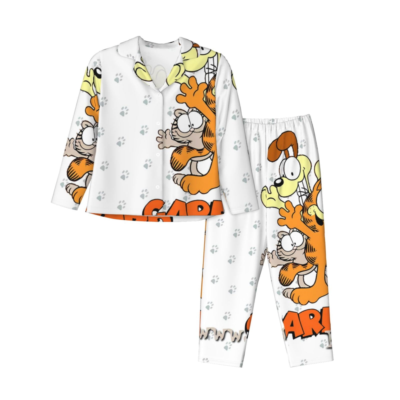 Kuqiui Garfield Pattern Womens Pajamas Set Button Down 2 Piece Pjs Long ...