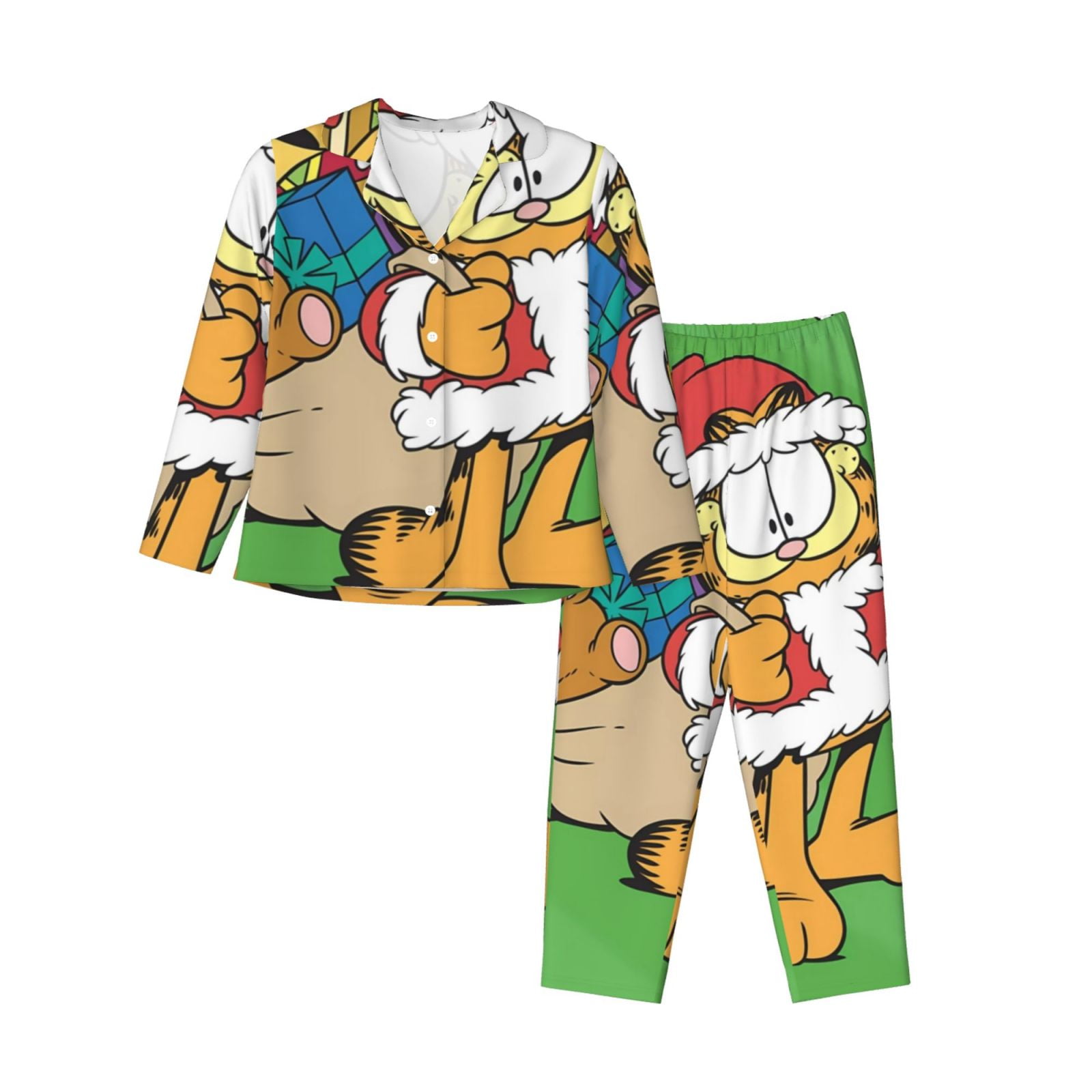 Kuqiui Garfield Pattern Womens Pajamas Set Button Down 2 Piece Pjs Long ...