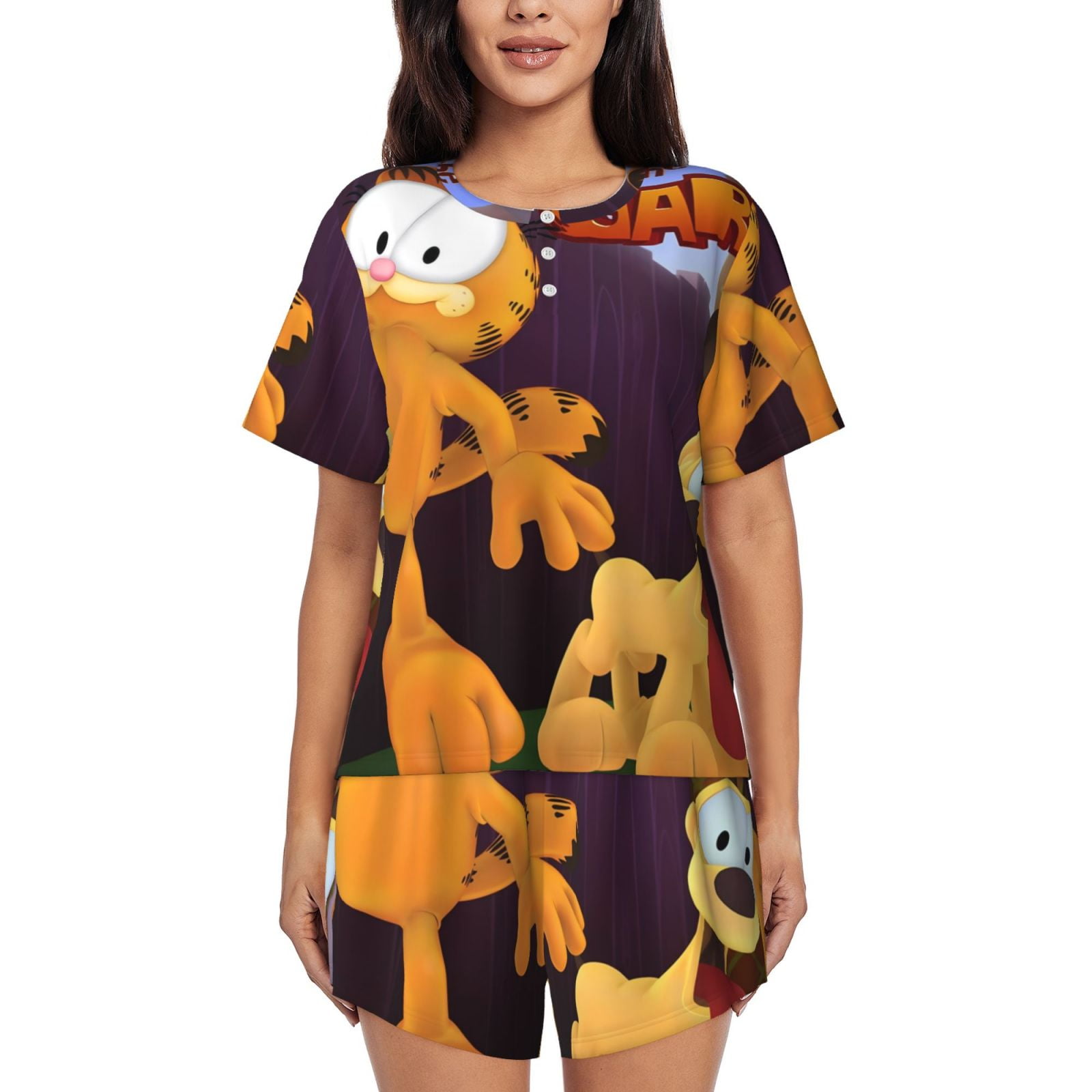 Kuqiui Garfield Print Pajama Sets for Women 2 Piece Summer Lounge Wear ...