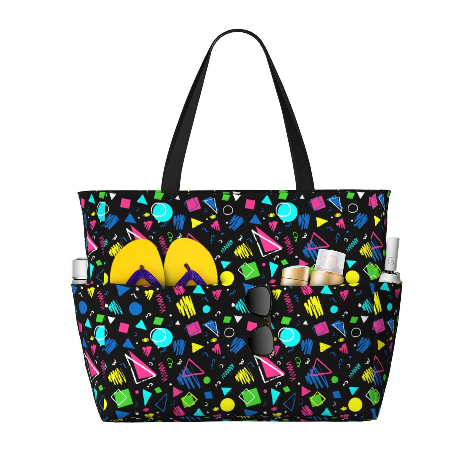 Kuqiui Geometric 1980s Styled Print Beach Pool Bags Tote for Women ...