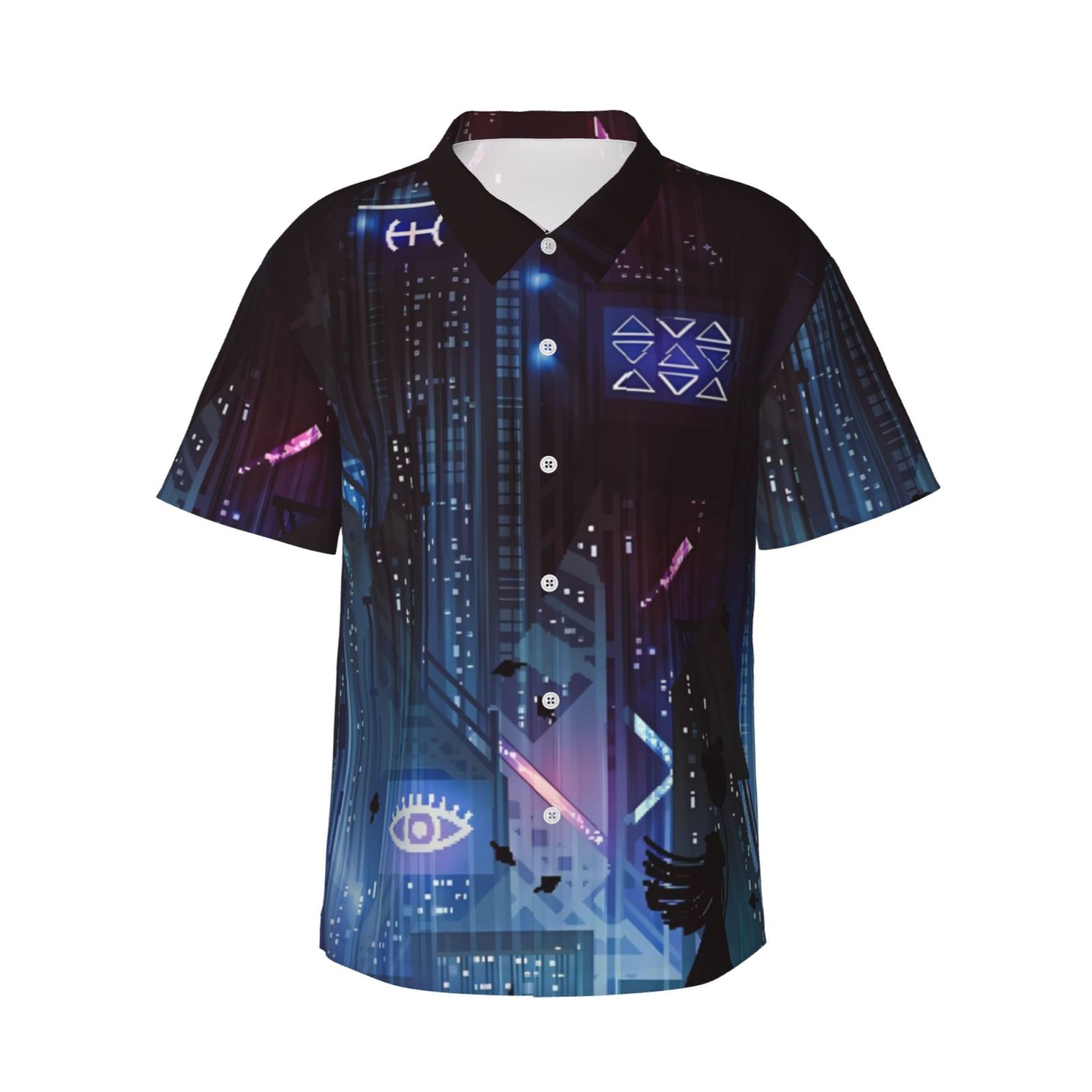 Kuqiui Geometry Dash Pattern Men's Casual Button-Down Shirts Hawaiian ...