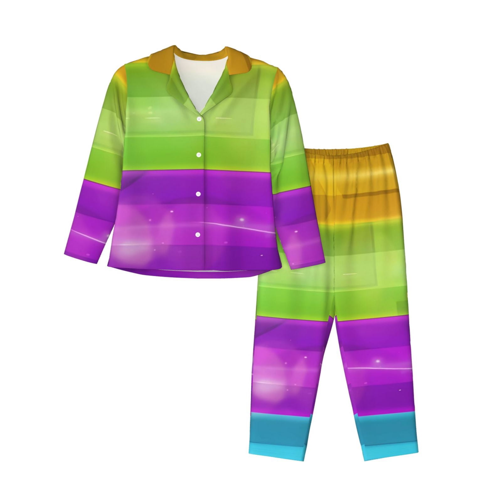 Kuqiui Geometry Dash Pattern Womens Pajamas Set Button Down 2 Piece Pjs ...