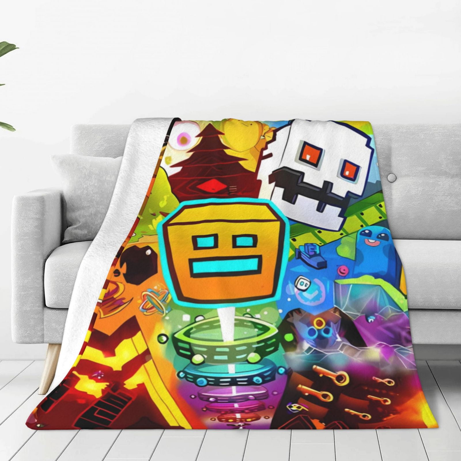 Kuqiui Geometry Dash Print Fleece Throw Blanket 50"x40" Reversible ...