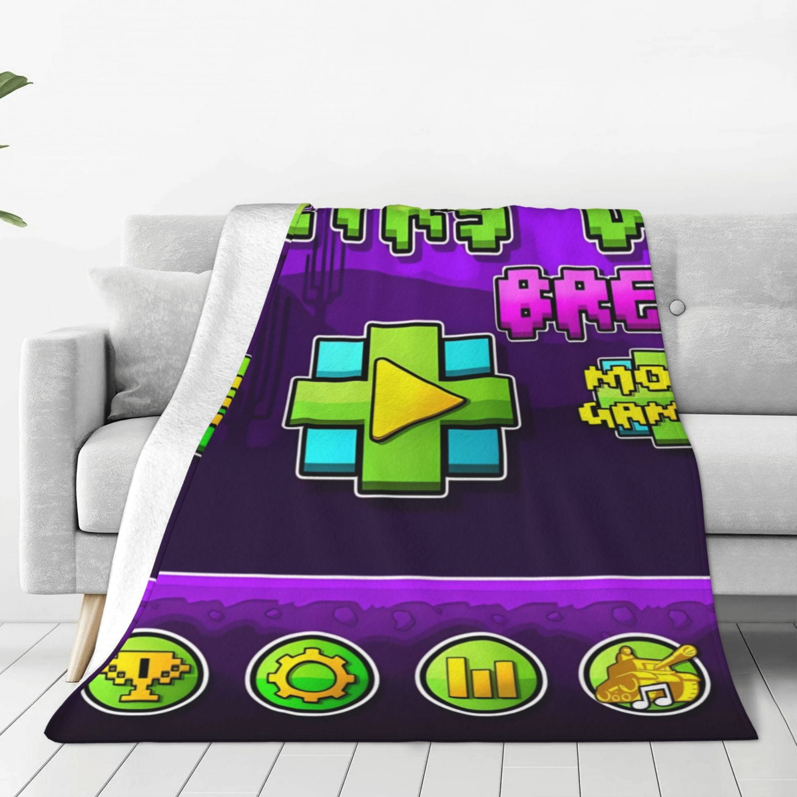 Kuqiui Geometry Dash Print Fleece Throw Blanket 60"x50" Reversible ...