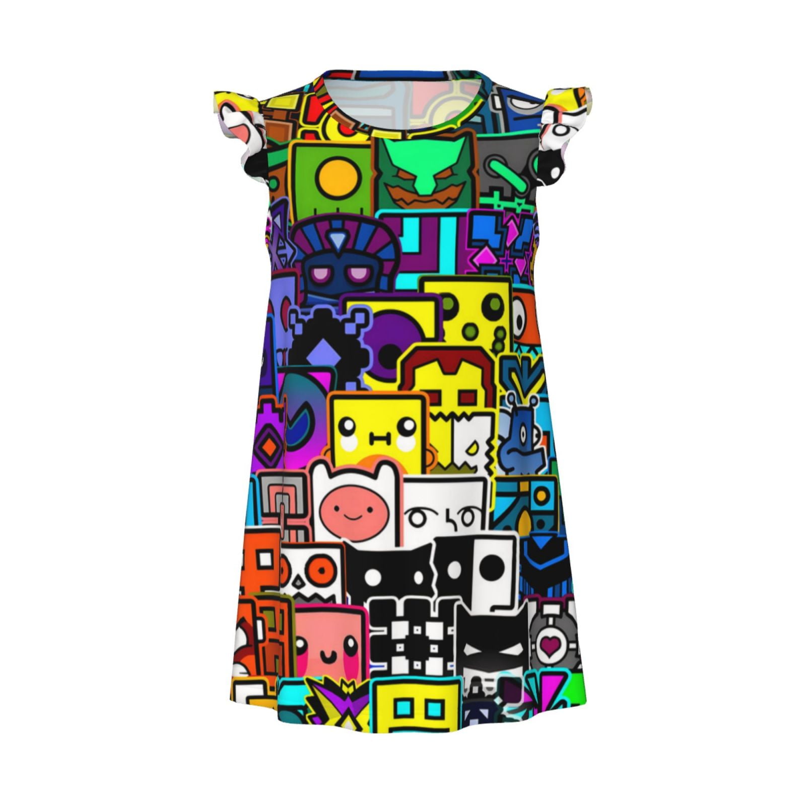 Kuqiui Geometry Dash Print Girls Nightgowns Soft Sleepwear Princess ...