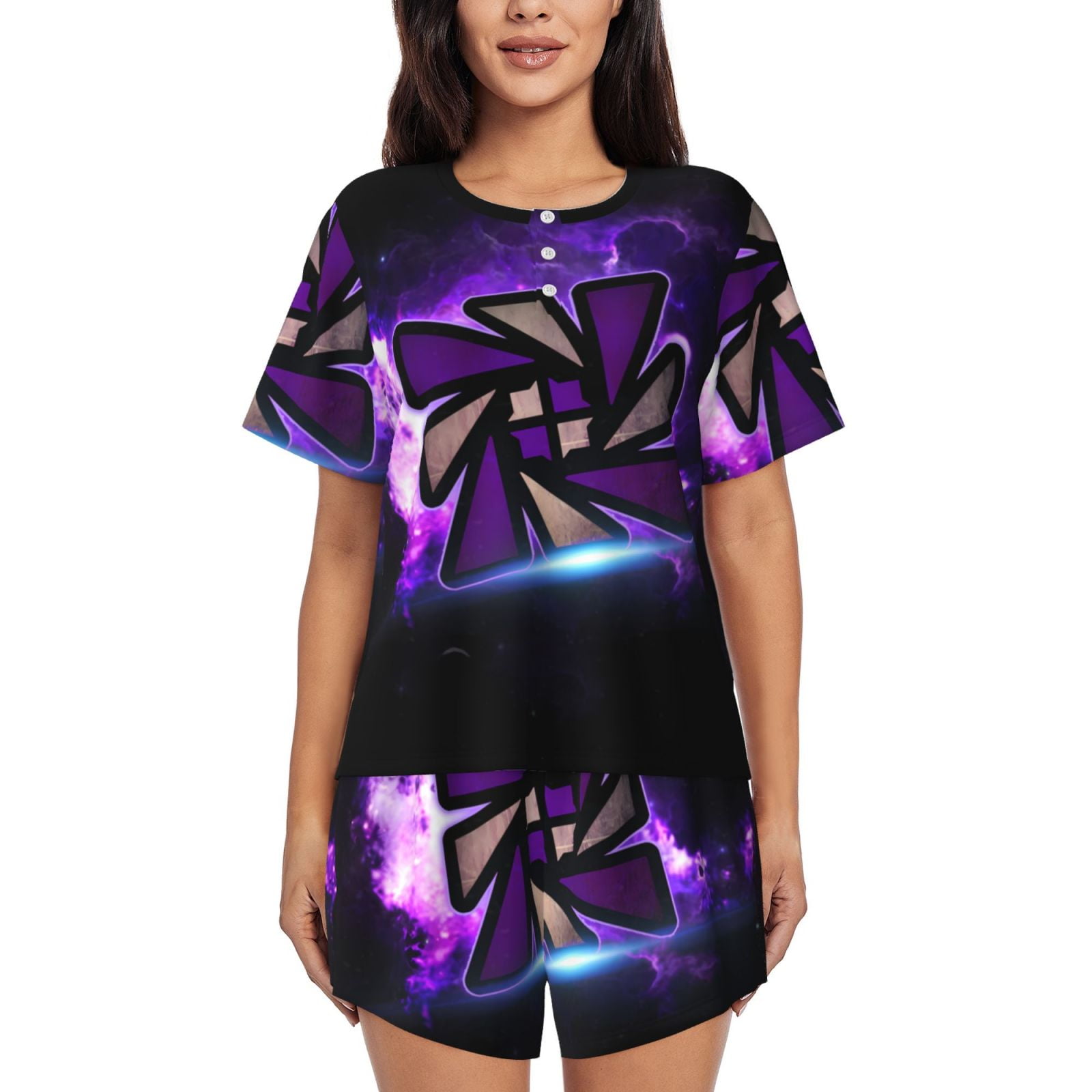 Kuqiui Geometry Dash Print Pajama Sets for Women 2 Piece Summer Lounge ...