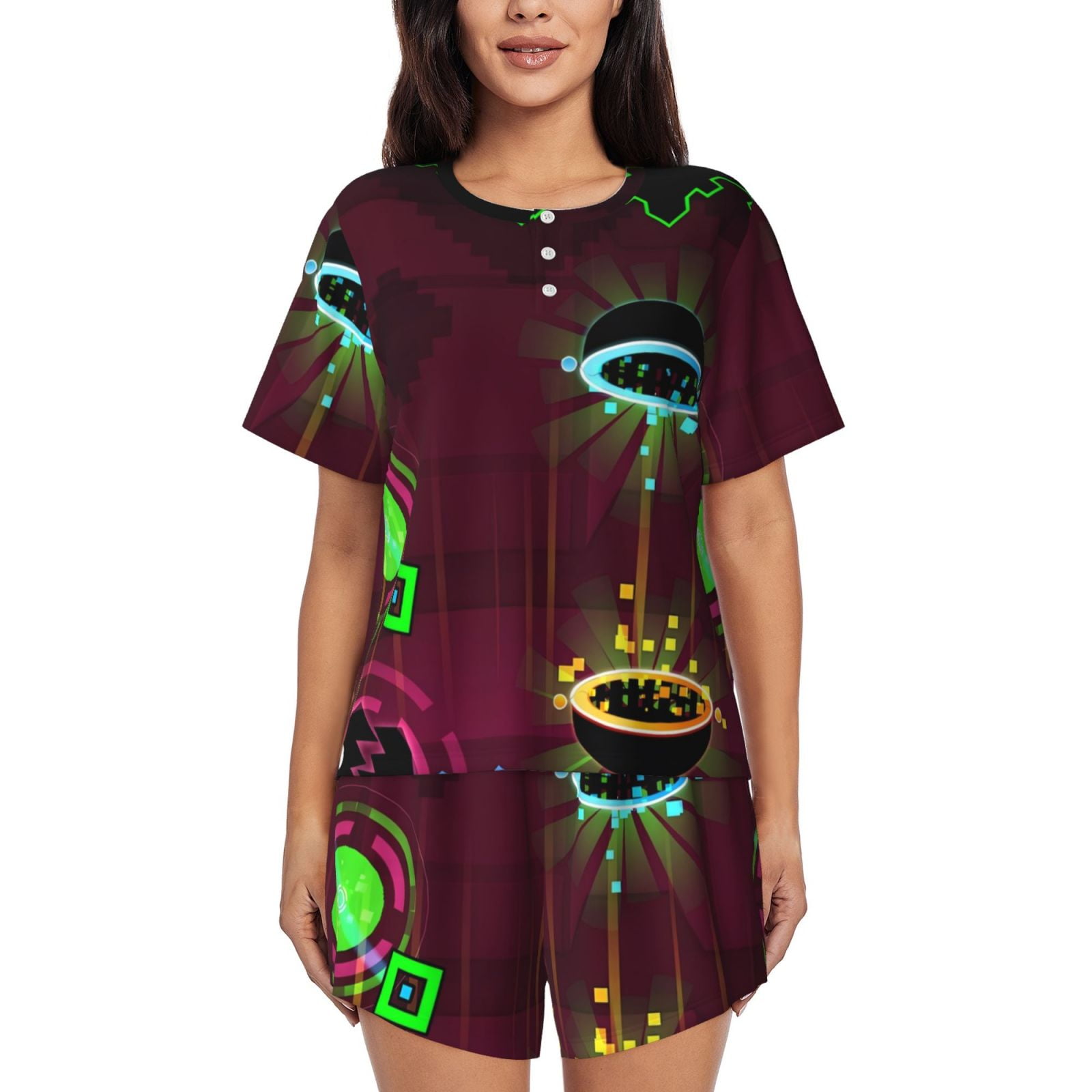 Kuqiui Geometry Dash Print Pajama Sets for Women 2 Piece Summer Lounge ...