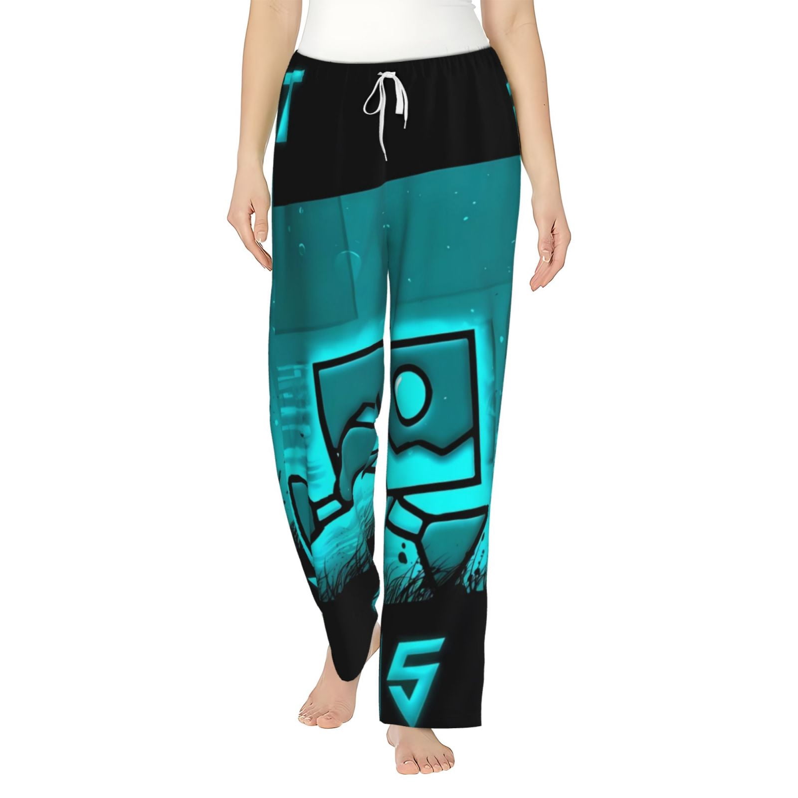 Kuqiui Geometry Dash Print Pajamas Pants for Women Comfy Loose Pants ...