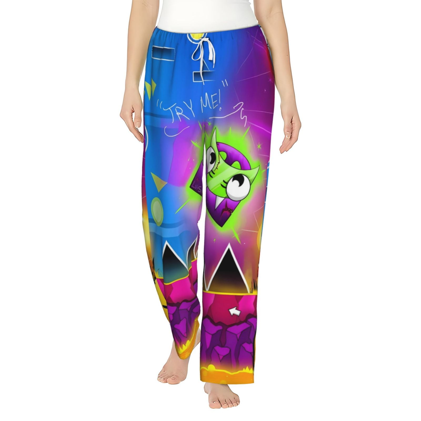 Kuqiui Geometry Dash Print Pajamas Pants for Women Comfy Loose Pants ...