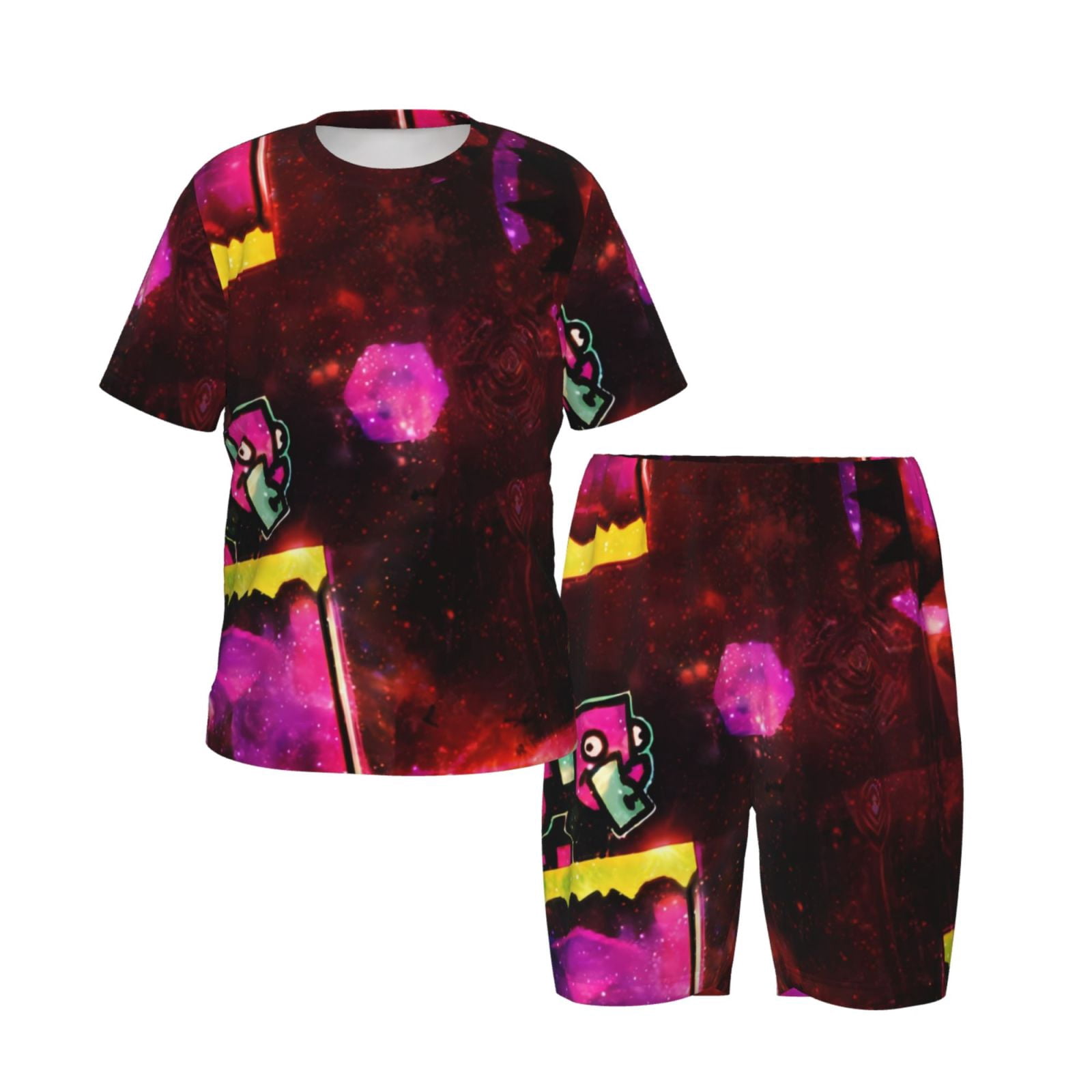 Kuqiui Geometry Dash Print Short-Sleeved 2-Piece Pajama Set for Girls ...