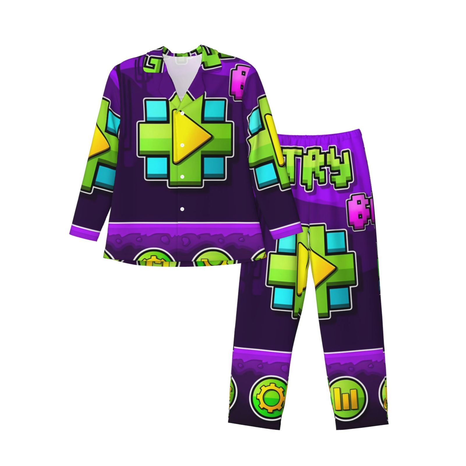 Kuqiui Geometry Dash for Men's Pajamas Sets Sleepwear Long-Sleeve top ...