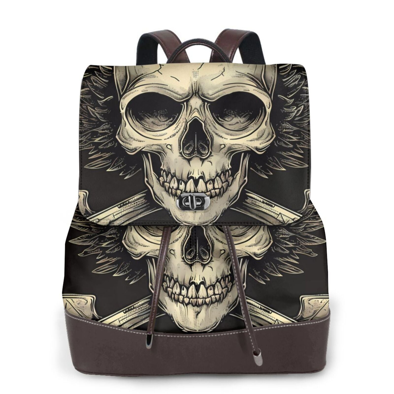 Kuqiui Gothic Winged Skull Print Leather Backpack Purse For Women ...