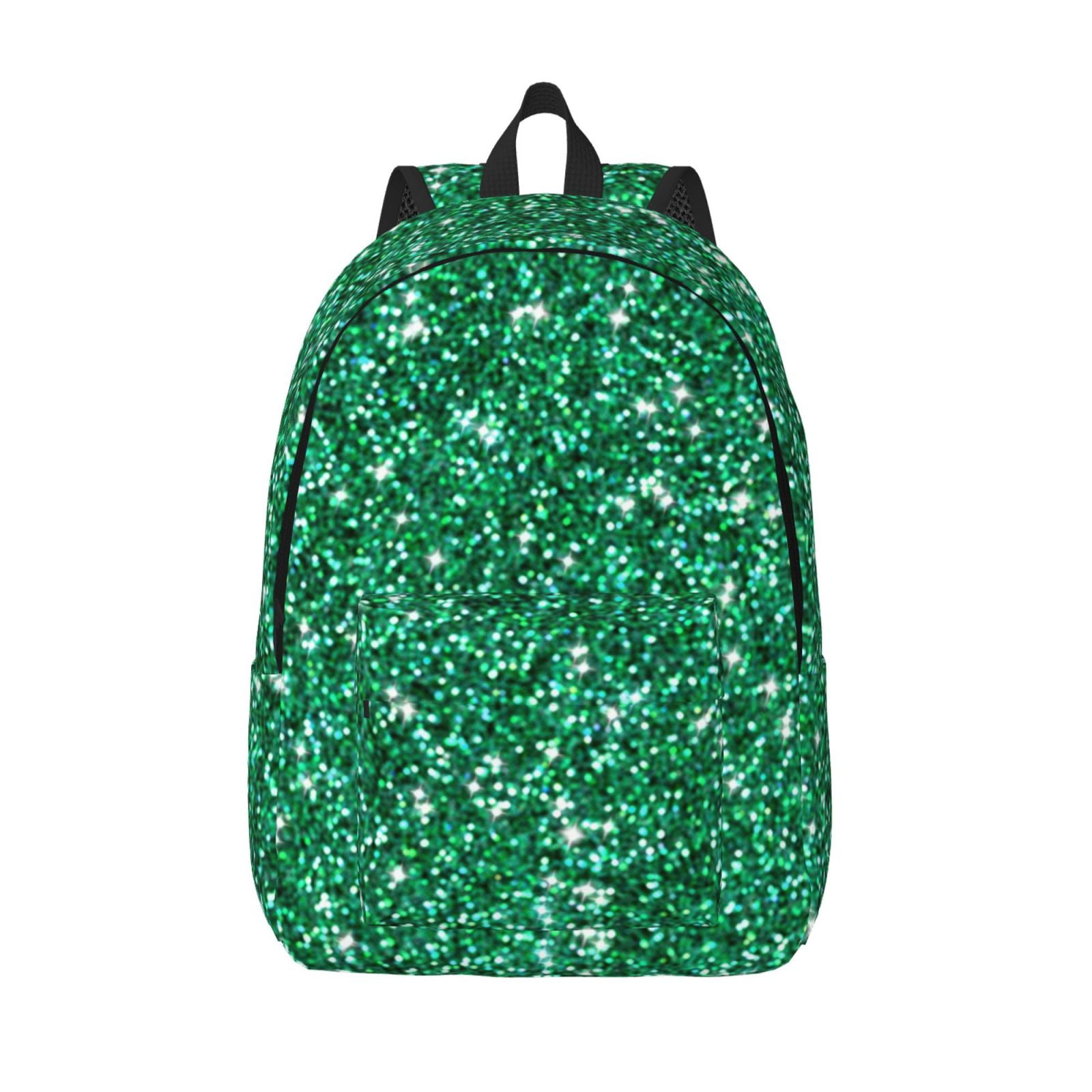 Kuqiui Green Glitter Print Canvas Travel Laptop Backpack for Men Women ...