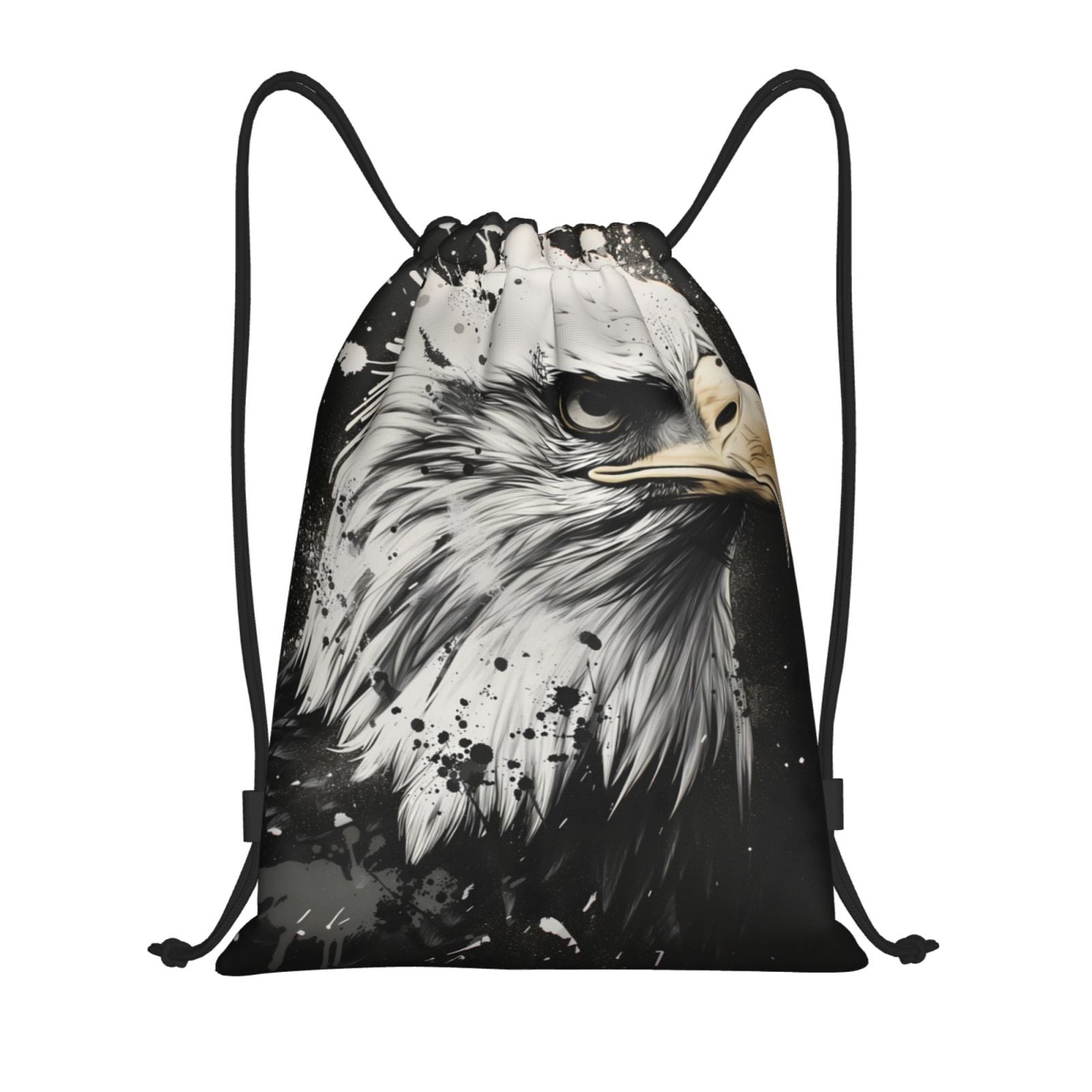 Kuqiui Ink Style Bald Eagle Print Drawstring Backpack Drawstring Bags ...