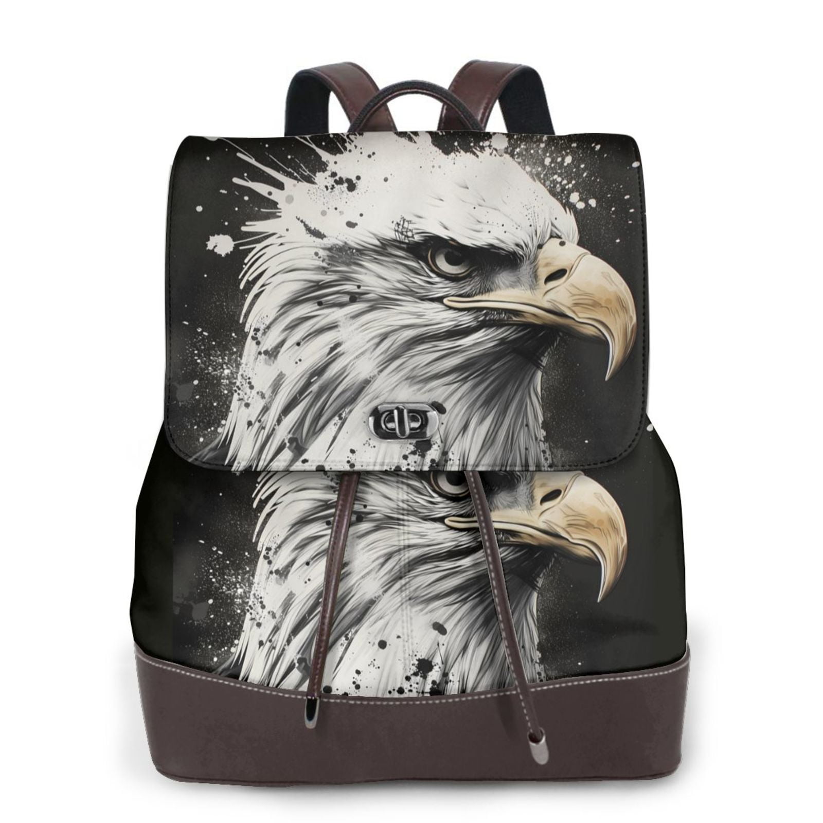 Kuqiui Ink Style Bald Eagle Print Leather Backpack Purse For Women ...