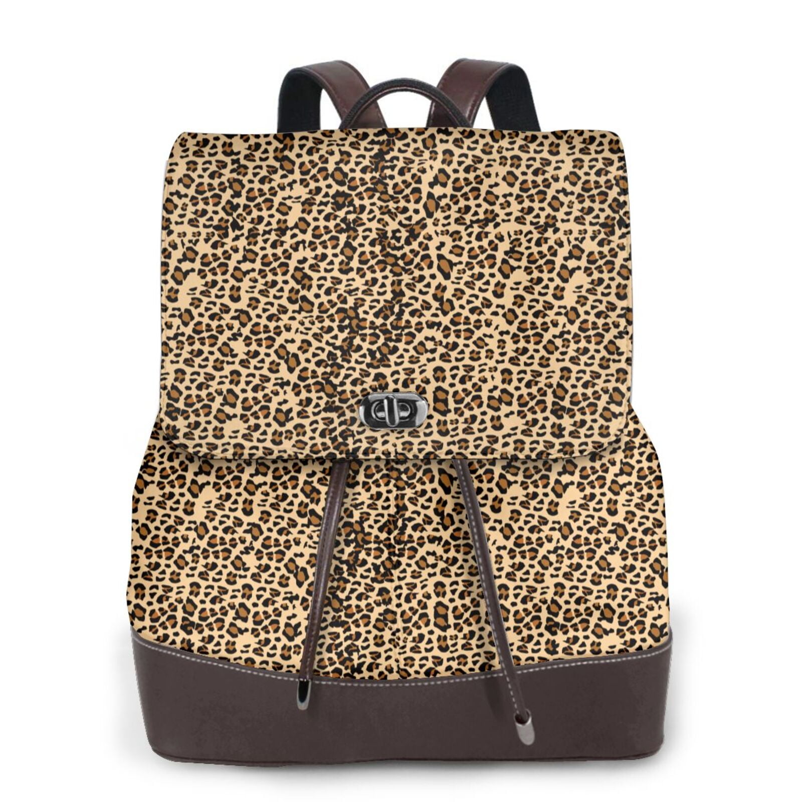Kuqiui Leopard Print Brown Print Leather Backpack Purse For Women ...