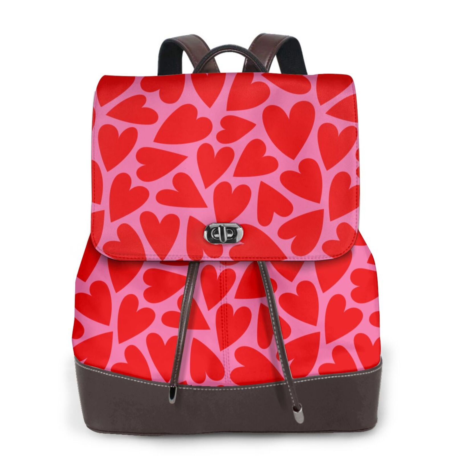 Kuqiui Love Heart Print Leather Backpack Purse For Women Fashion Ladies ...