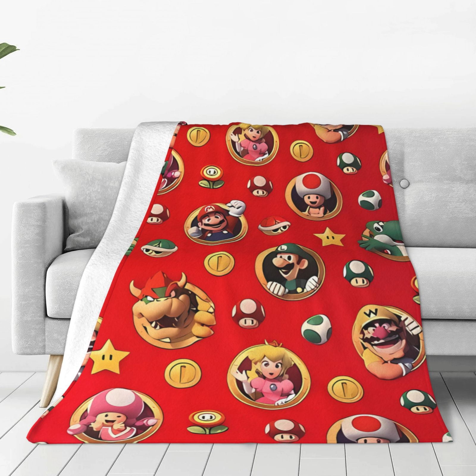 Kuqiui Mario Print Fleece Throw Blanket 60"x50" Reversible Plush Fluffy ...