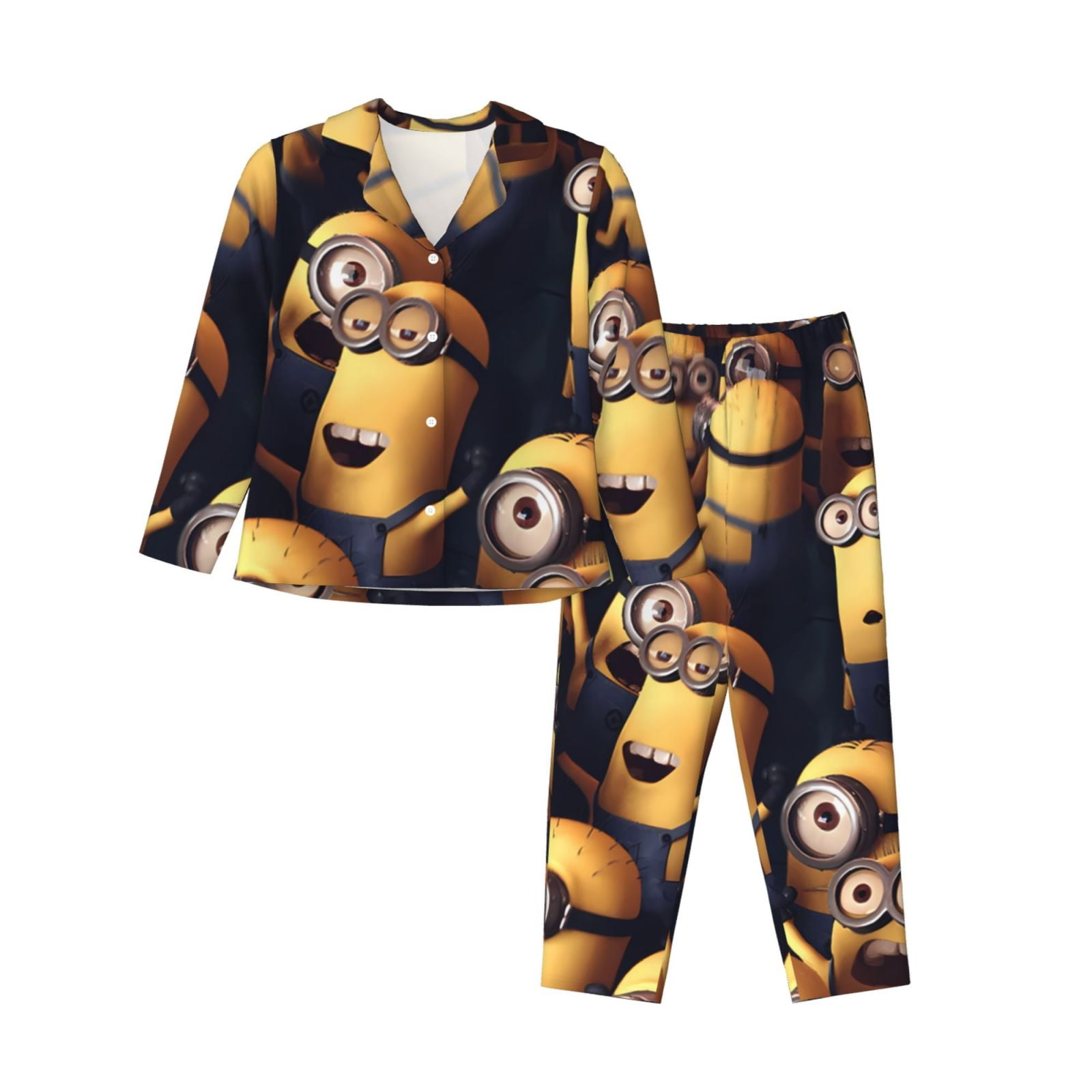 Kuqiui Minions Pattern Womens Pajamas Set Button Down 2 Piece Pjs Long ...