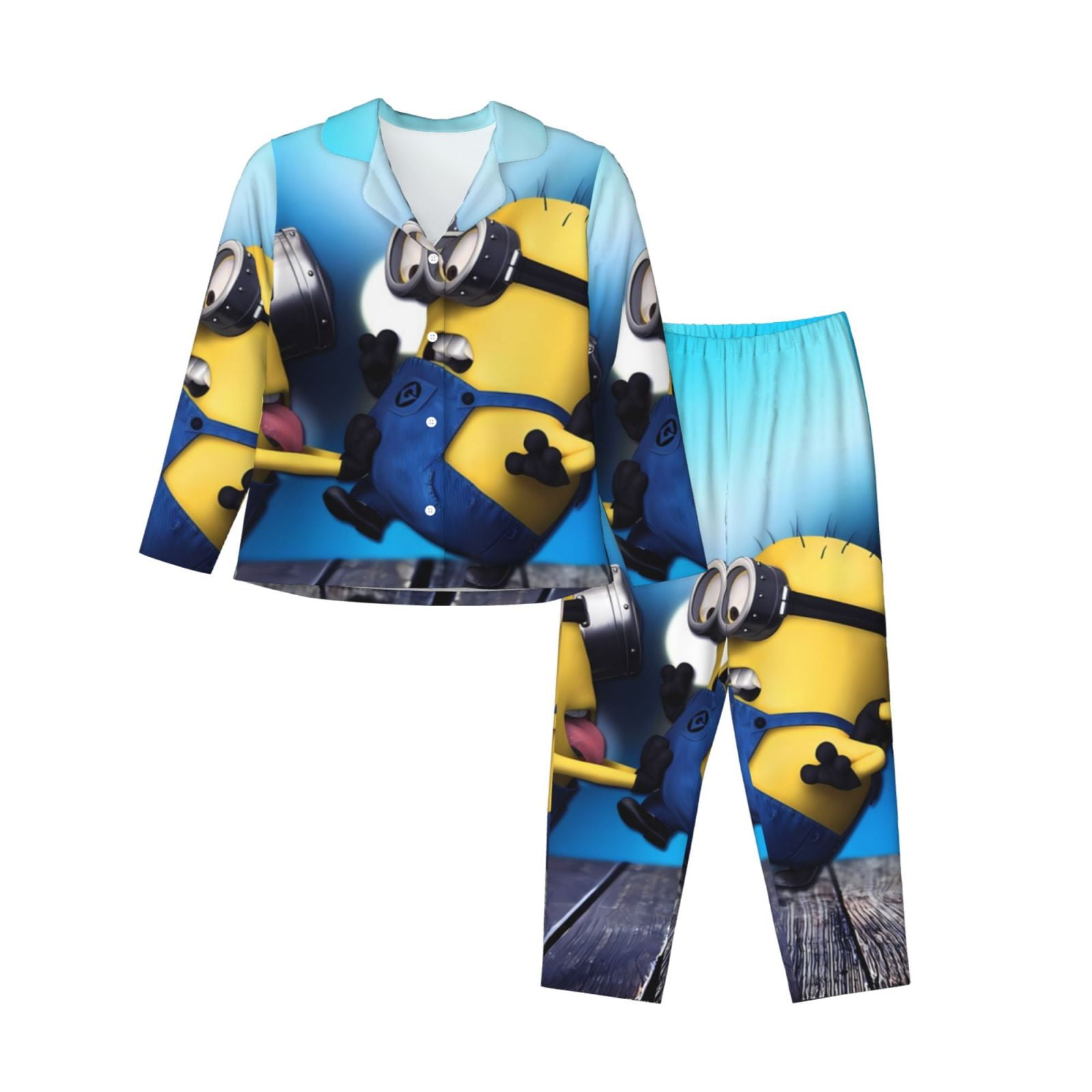Kuqiui Minions Pattern Womens Pajamas Set Button Down 2 Piece Pjs Long ...