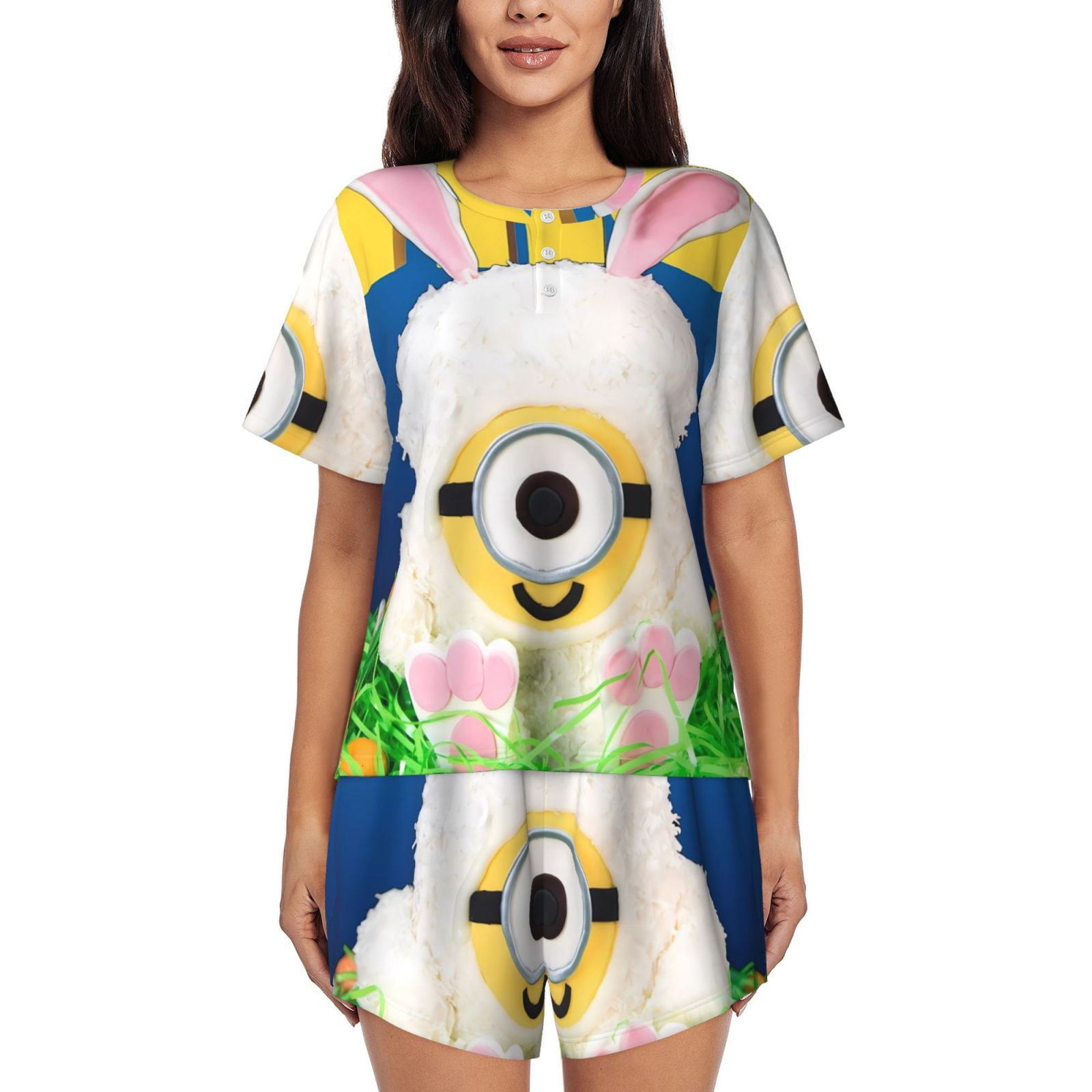 Kuqiui Minions Print Pajama Sets for Women 2 Piece Summer Lounge Wear ...