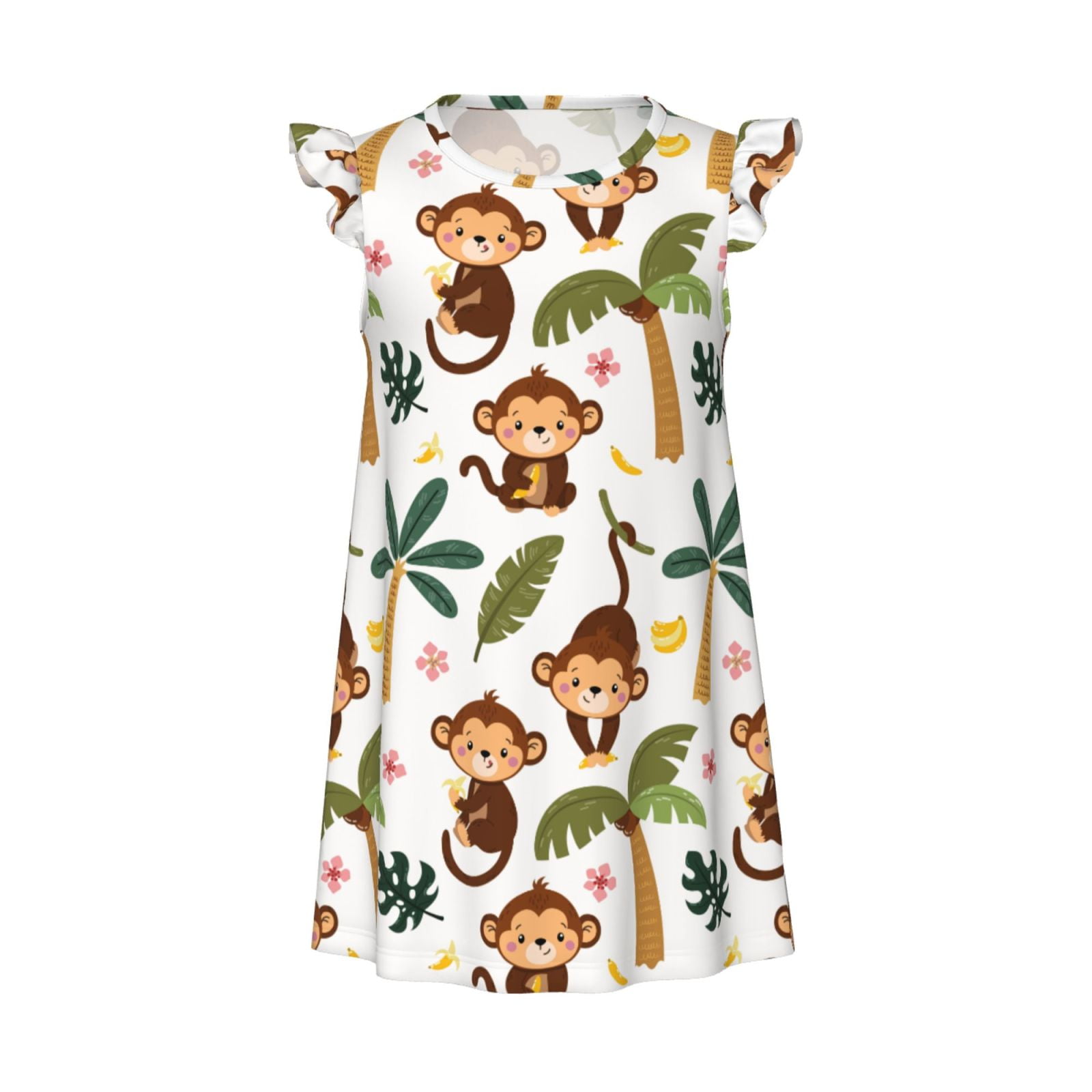 Kuqiui Monkeys Swinging from Palms Print Girls Nightgowns Soft ...