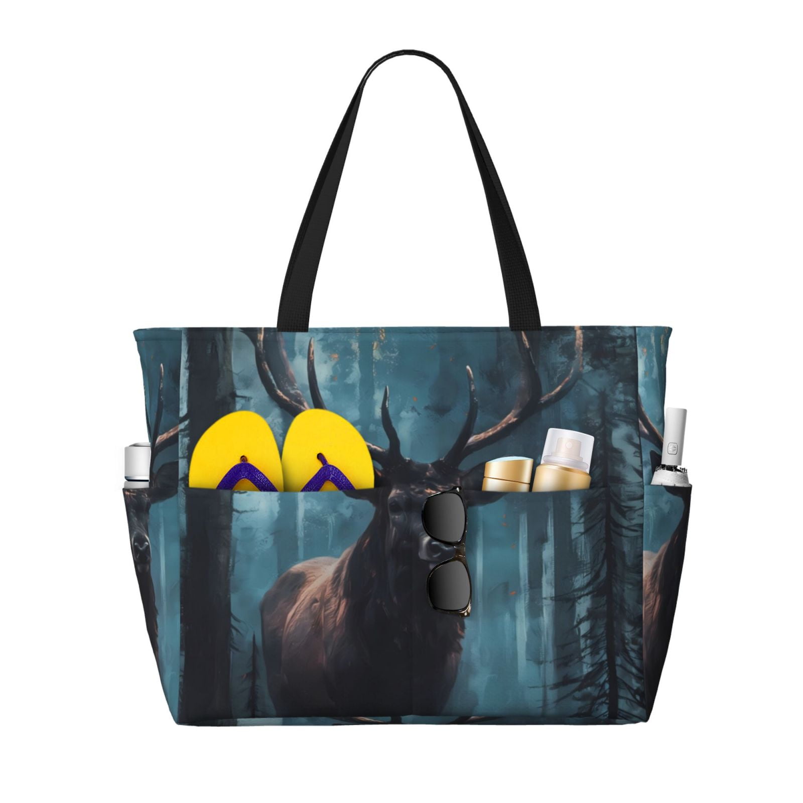 Kuqiui Mystical Forest Elk Print Beach Pool Bags Tote for Women Ladies ...