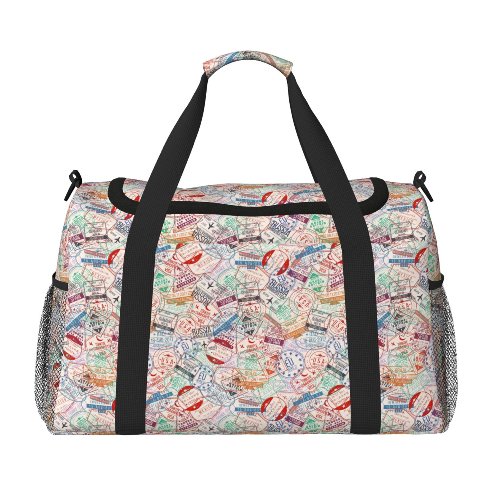 Kuqiui Passport Stamp Print Foldable Travel Duffel Bag Tote Carry on ...
