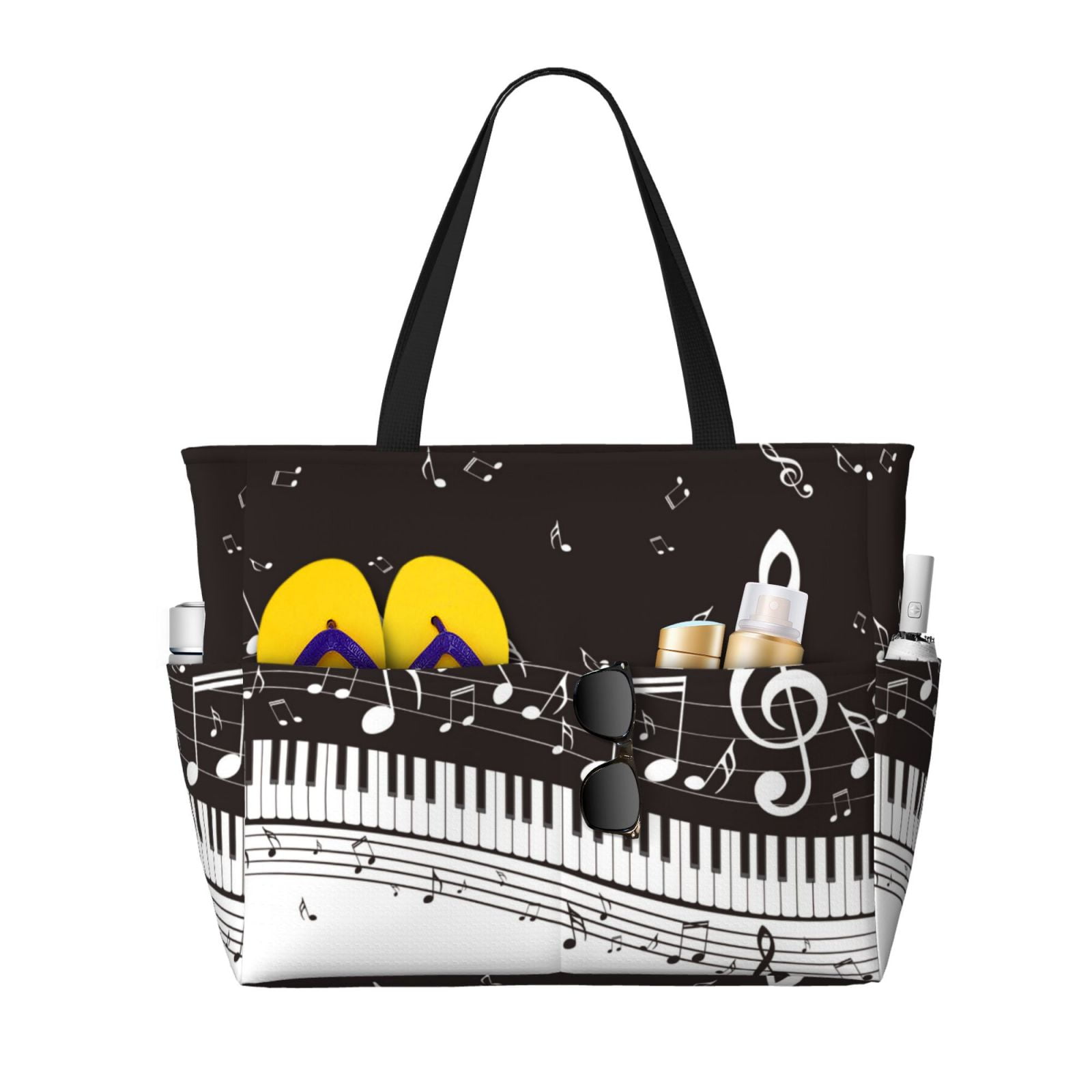 Kuqiui Piano Keys With Musical Notes Print Beach Pool Bags Tote for ...