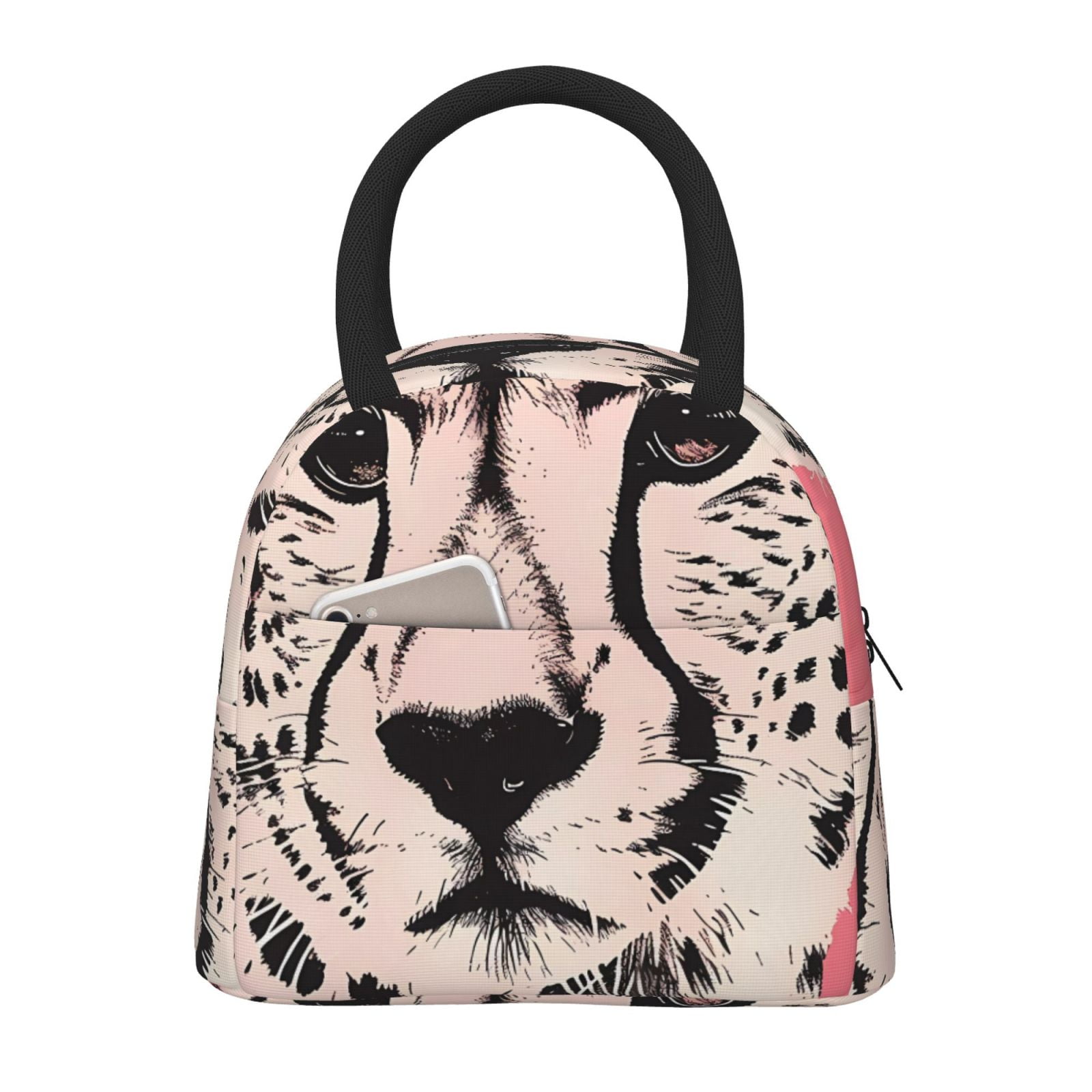 Kuqiui Pink Cheetah Art Print Lunch Bag for Women & Men Adult Insulated ...