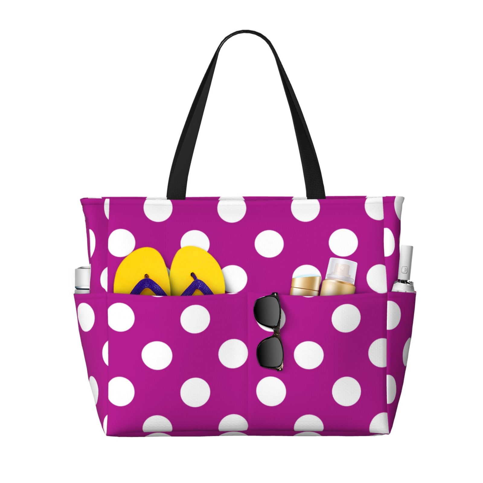 Kuqiui Purlpe And White Polka Dot Print Beach Pool Bags Tote for Women ...