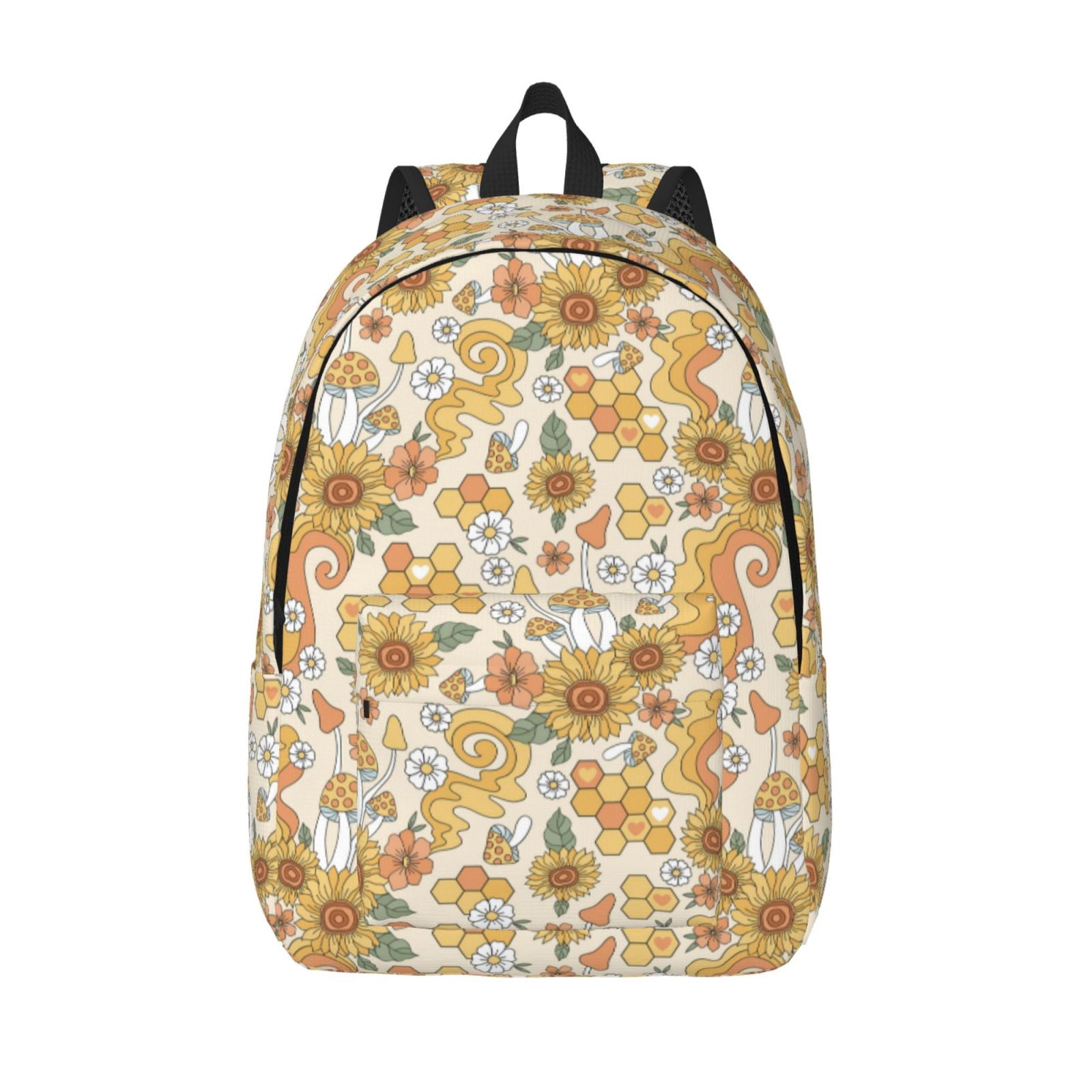 Kuqiui Retro 70s 60s Flower Print Canvas Travel Laptop Backpack for Men ...