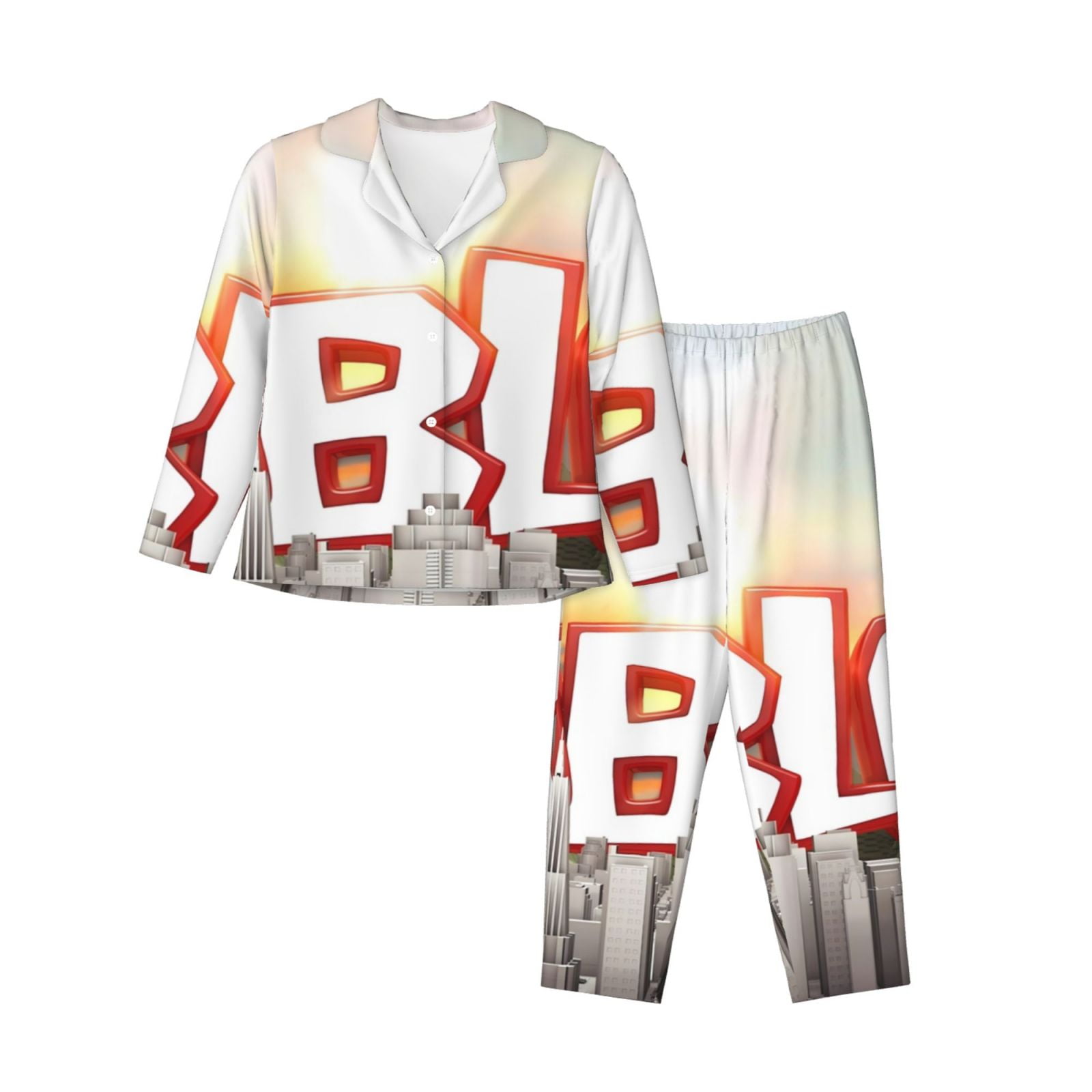 Kuqiui Roblox Pattern Womens Pajamas Set Button Down 2 Piece Pjs Long ...
