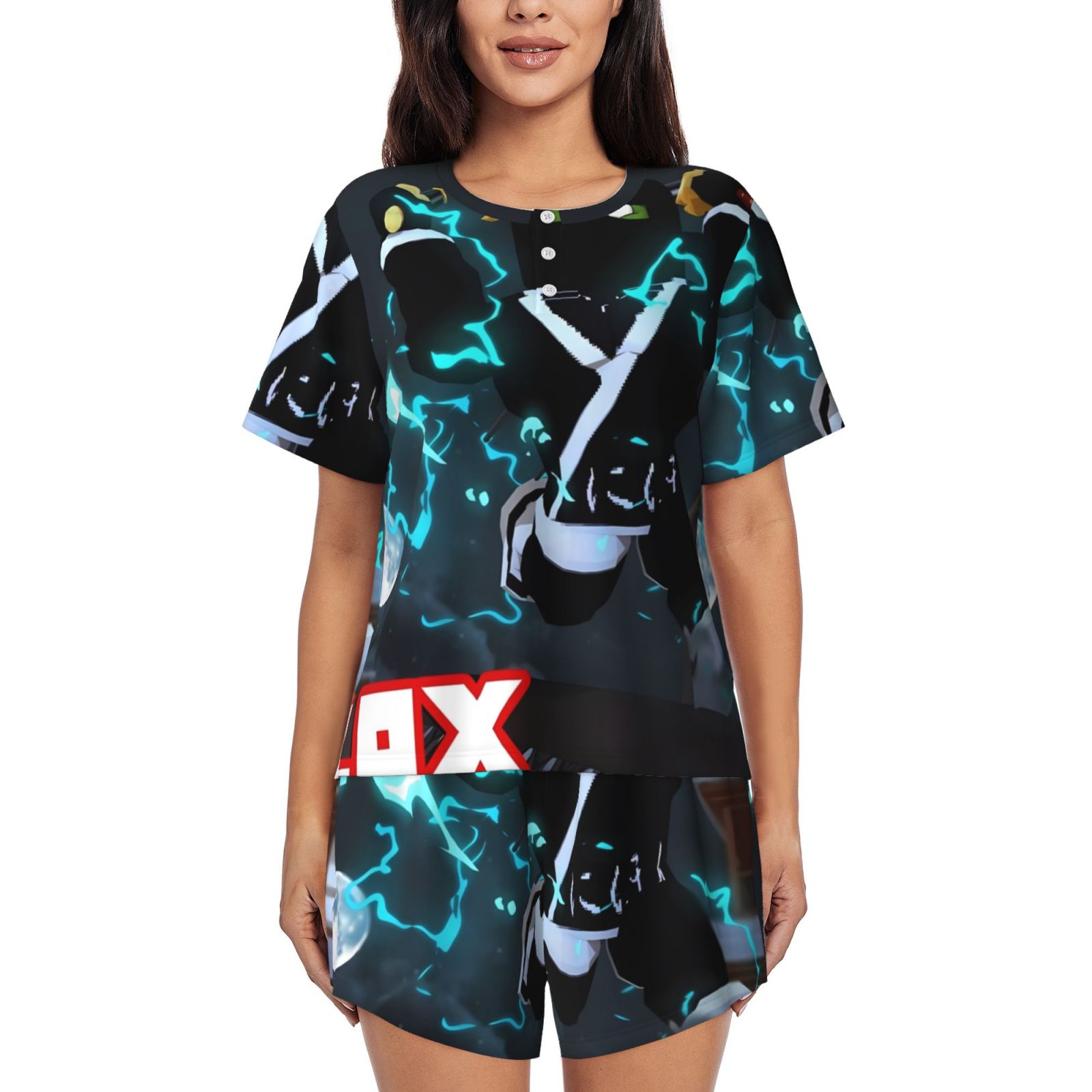 Kuqiui Roblox Print Pajama Sets for Women 2 Piece Summer Lounge Wear ...