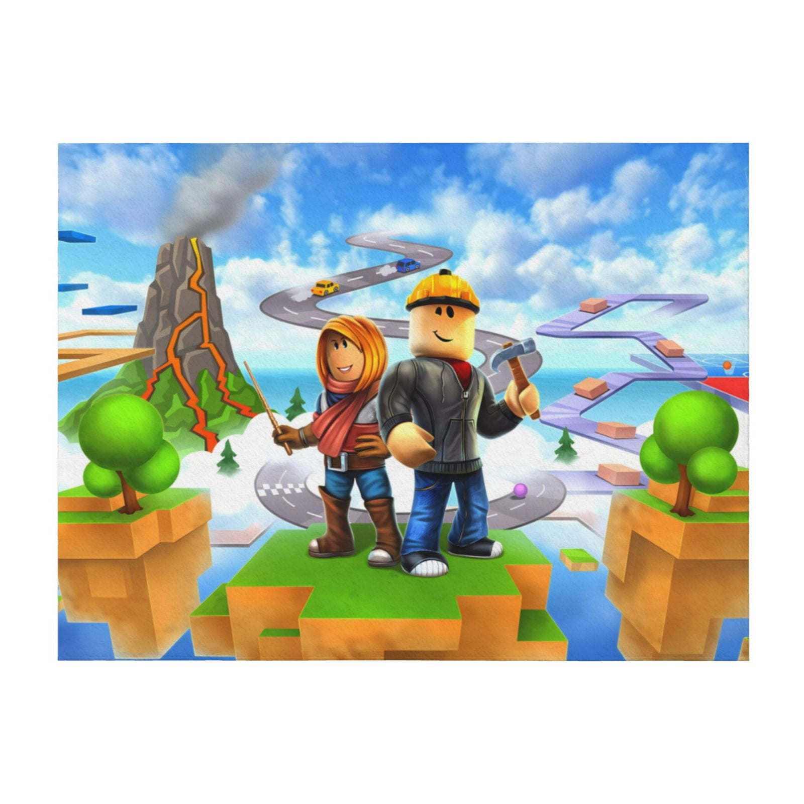 Kuqiui Roblox Print Throw Blanket,Super Soft Flannel Sherpa Bedding ...