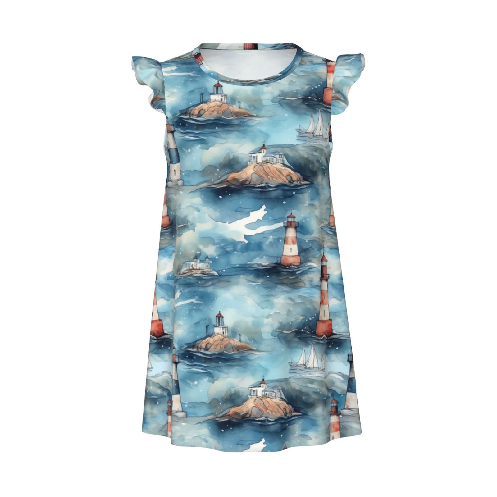 Kuqiui Sea Marine And Lighthouse Print Girls Nightgowns Soft Sleepwear ...