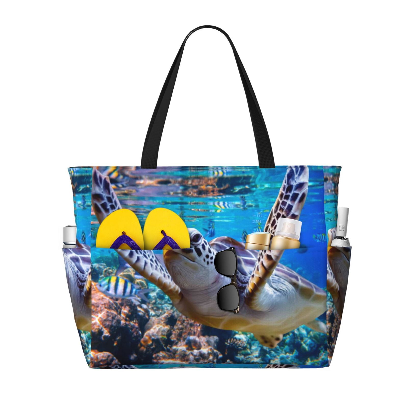 Kuqiui Sea Turtle Swims Print Beach Pool Bags Tote for Women Ladies ...