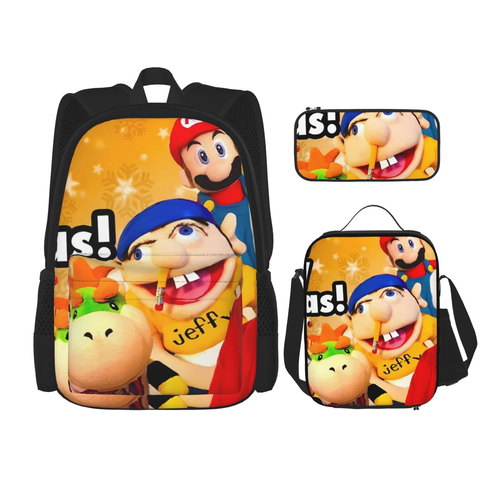 Kuqiui Sml Jeffy Print Backpacks With Lunch Pack Pencil Case 3pcs ...