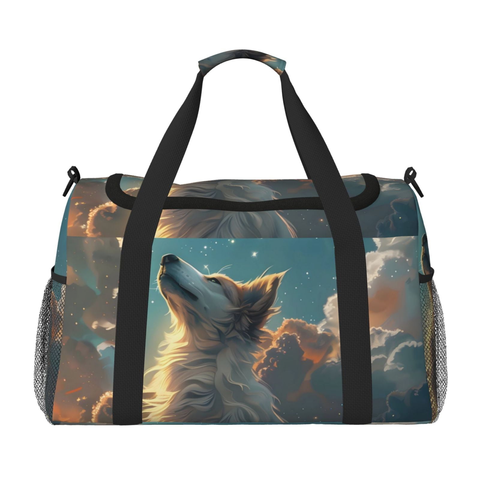 Kuqiui Starry Sky Cloud Wolf Print Foldable Travel Duffel Bag Tote Carry on Luggage Bag Personal ...