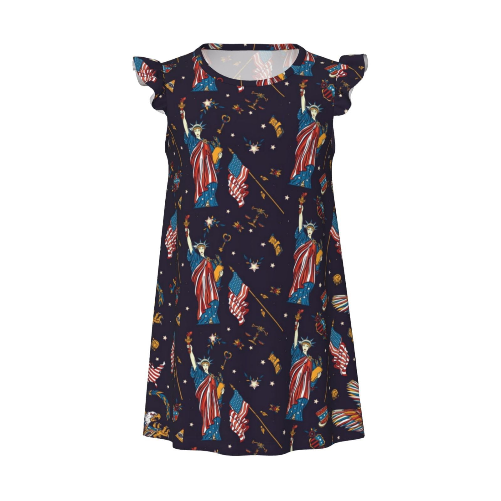 Kuqiui Statue Of Liberty Eagle Print Girls Nightgowns Soft Sleepwear Princess Nightdress Flutter ...