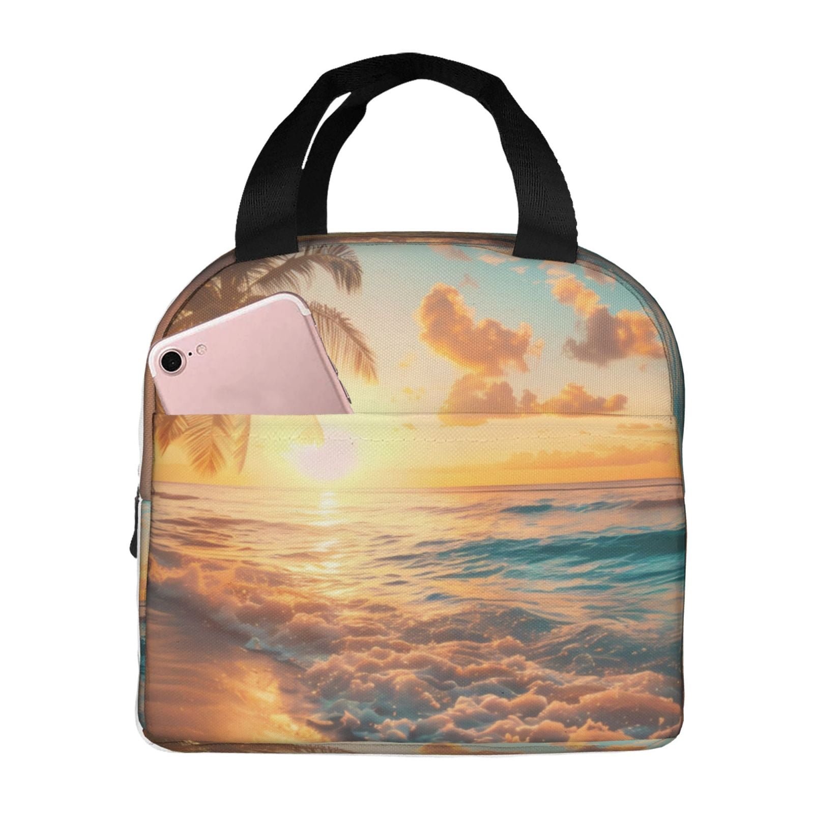 Kuqiui Tropical Sunset Beach Scene Print Lunch Bag Lunch Box for Women ...