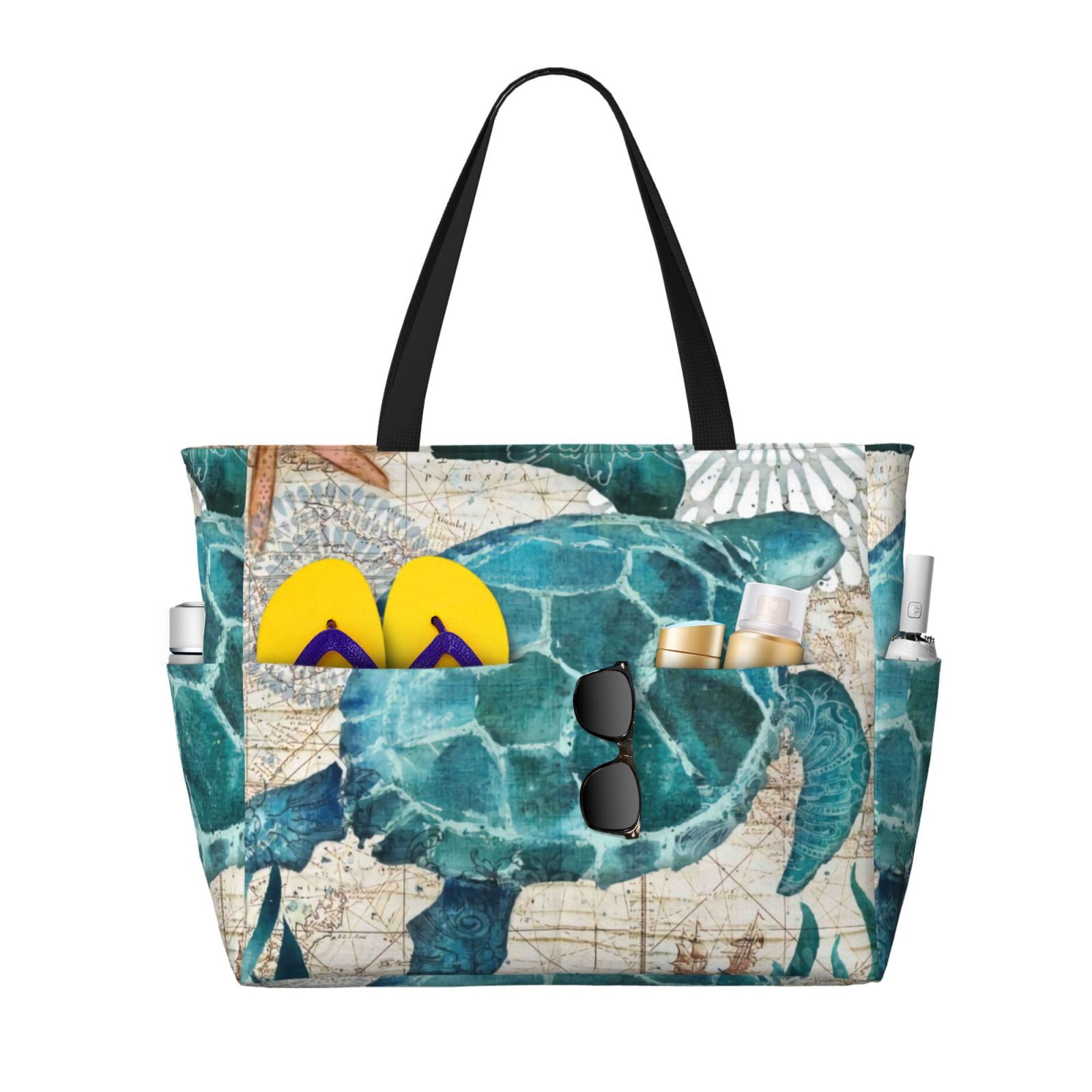 Kuqiui Watercolor Sea Turtle Print Beach Pool Bags Tote for Women ...
