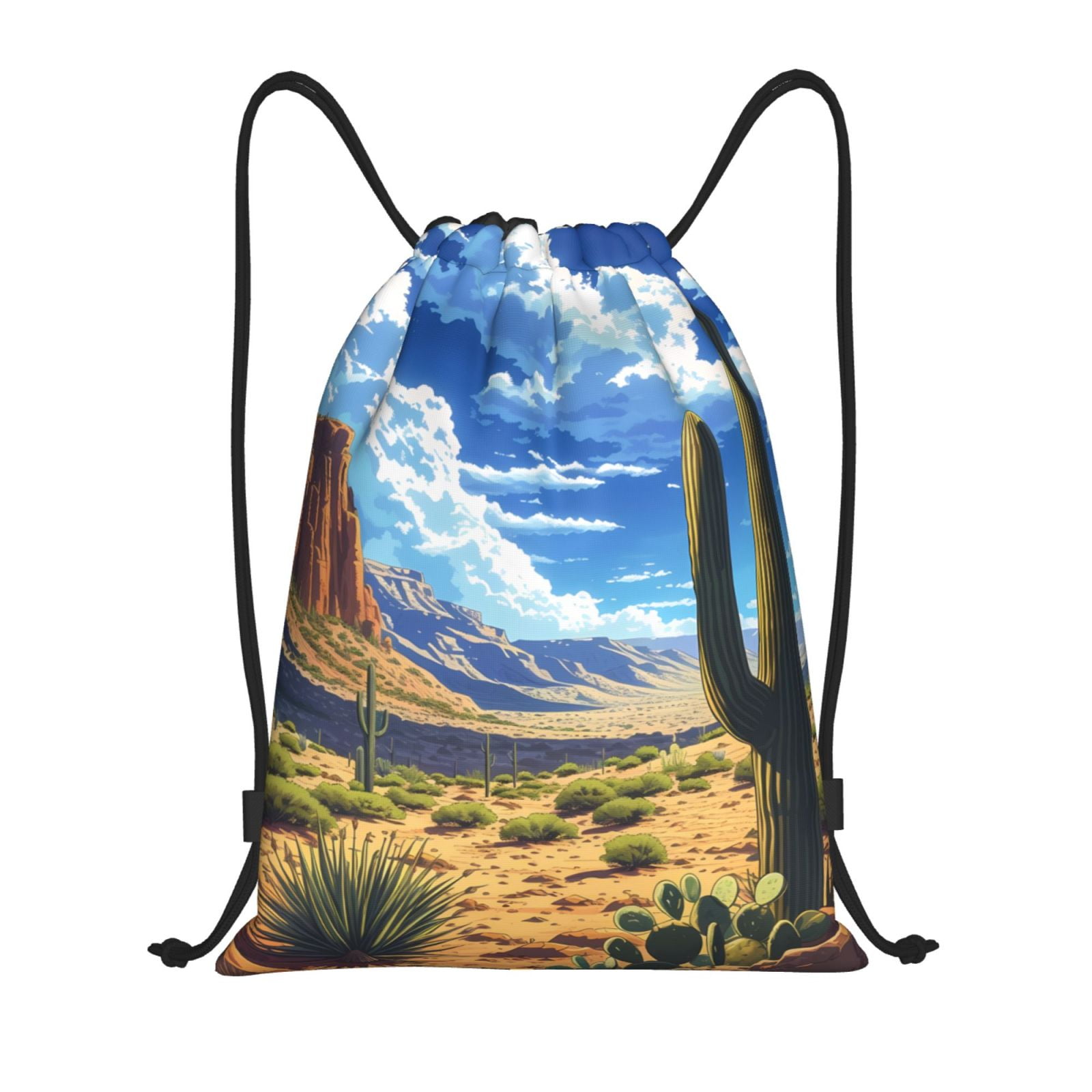 Kuqiui Western Desert Cactus Print Drawstring Backpack Drawstring Bags ...