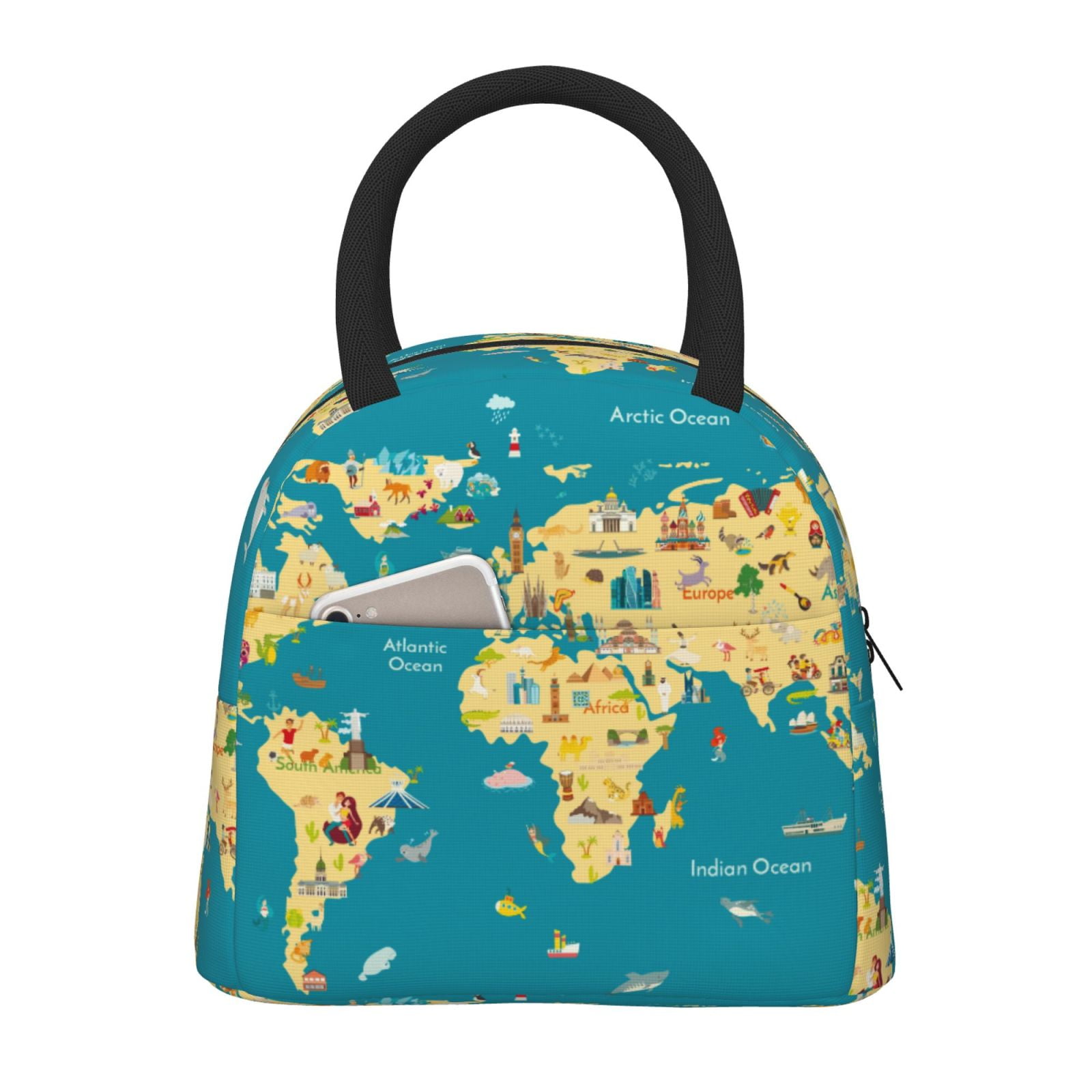 Kuqiui World Map With Landmarks Print Lunch Bag for Women & Men Adult ...